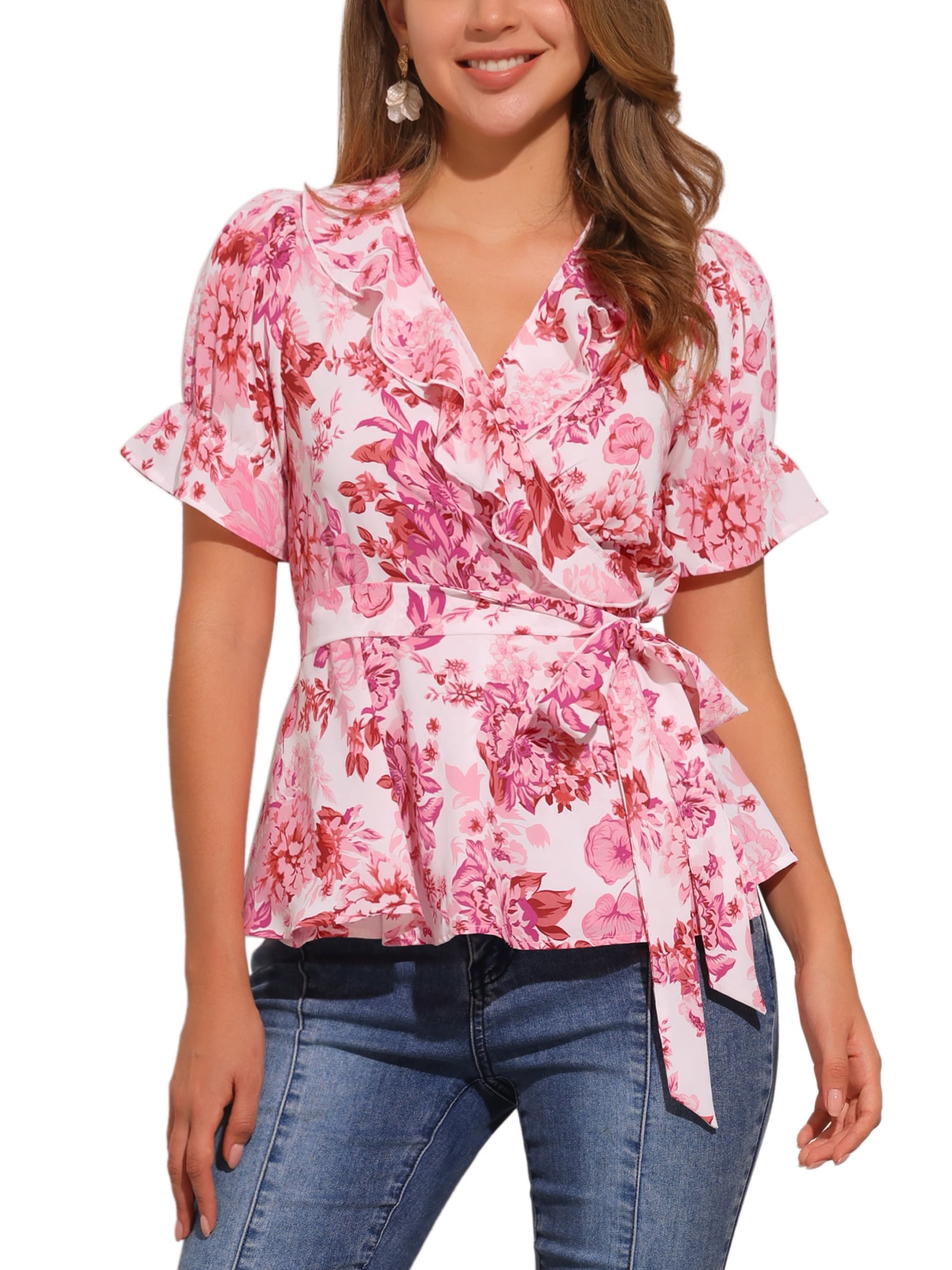 INSPIRE CHIC Women's Wrap Peplum Top Blouse 2026 Summer Floral Short ...
