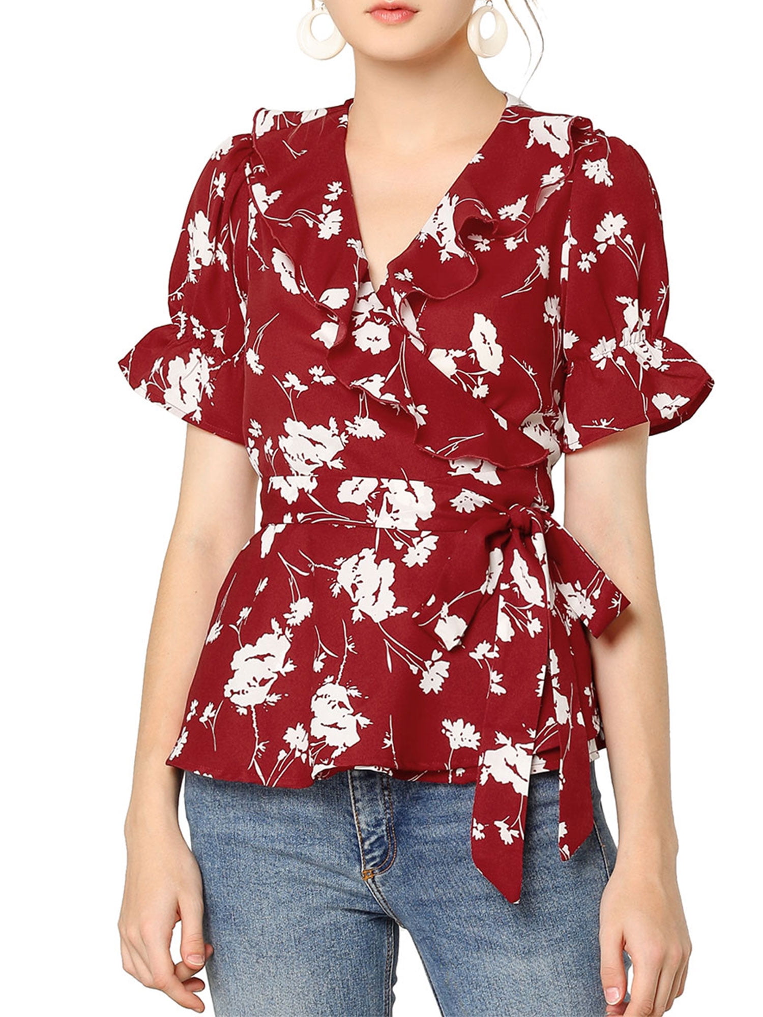 INSPIRE CHIC Women's Wrap Peplum Top Blouse 2026 Summer Floral Short ...