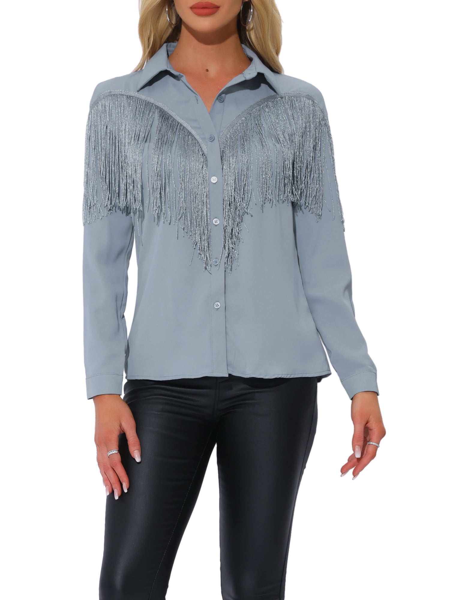INSPIRE CHIC Women's Fringe Shirts Long Sleeve Button Down Chic Western ...