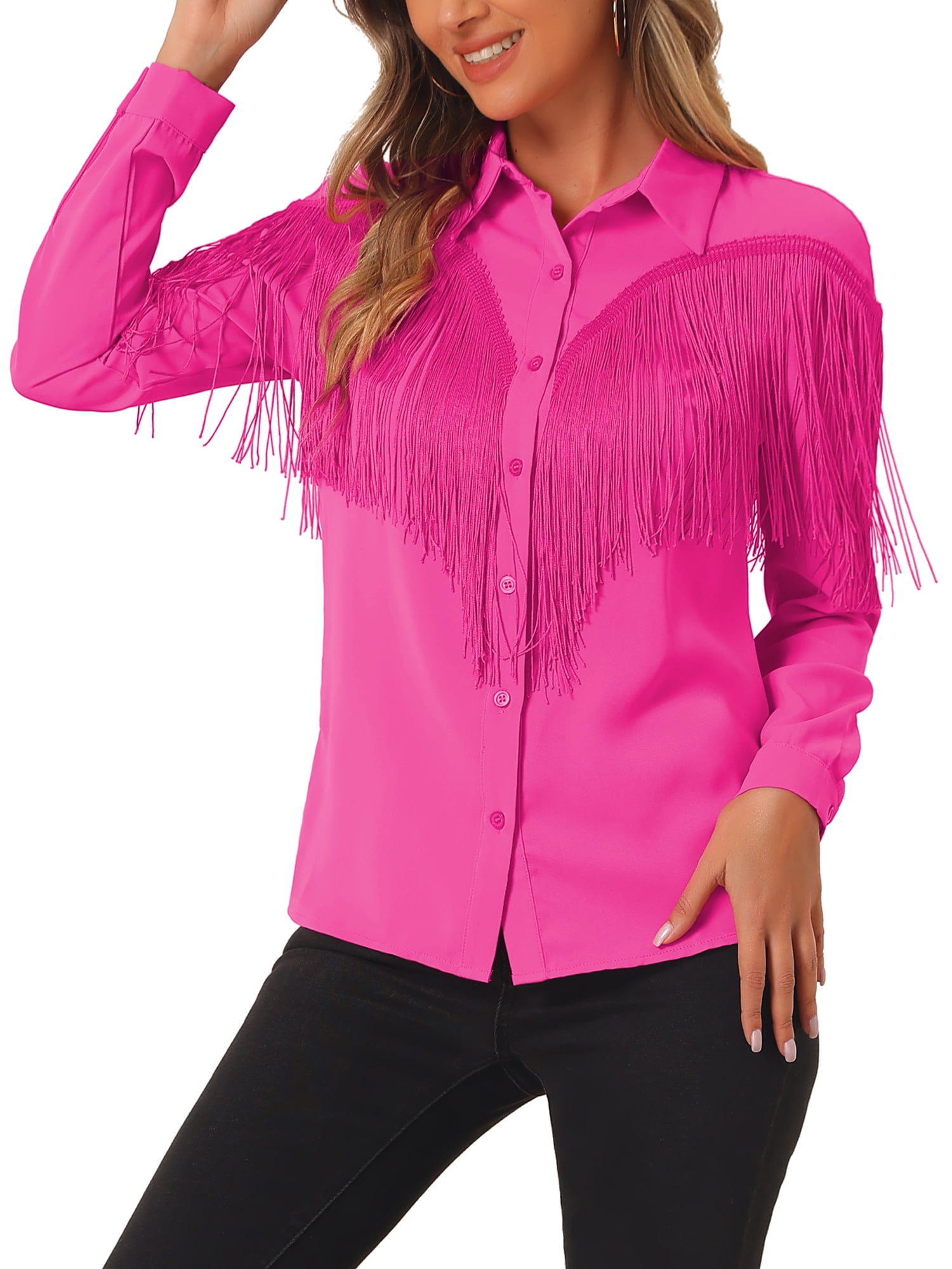 INSPIRE CHIC Women's Fringe Shirts Long Sleeve Button Down Chic Western ...