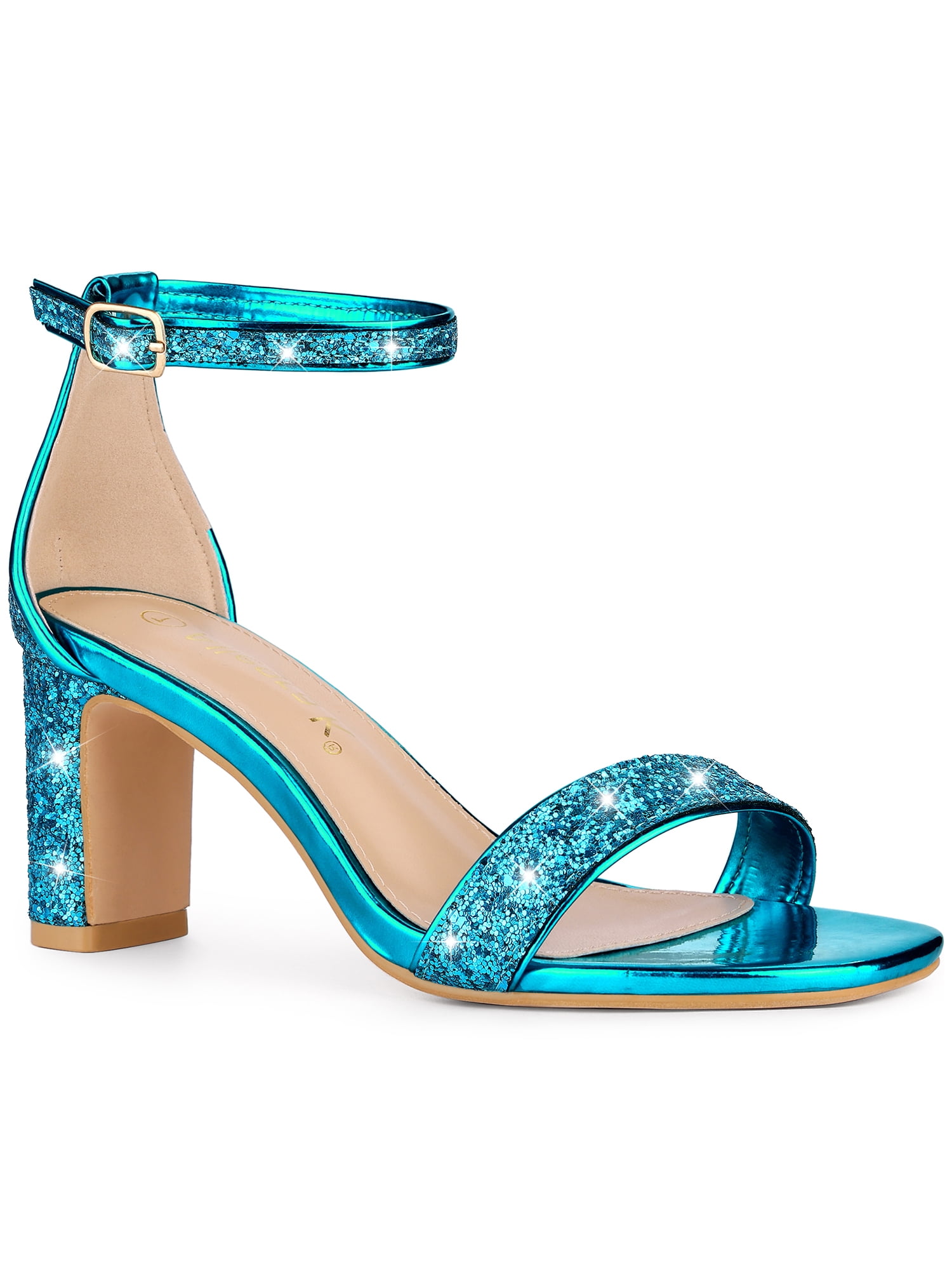 Allegra K Women's Glitter Ankle Strap Block Heeled Prom Sandals ...