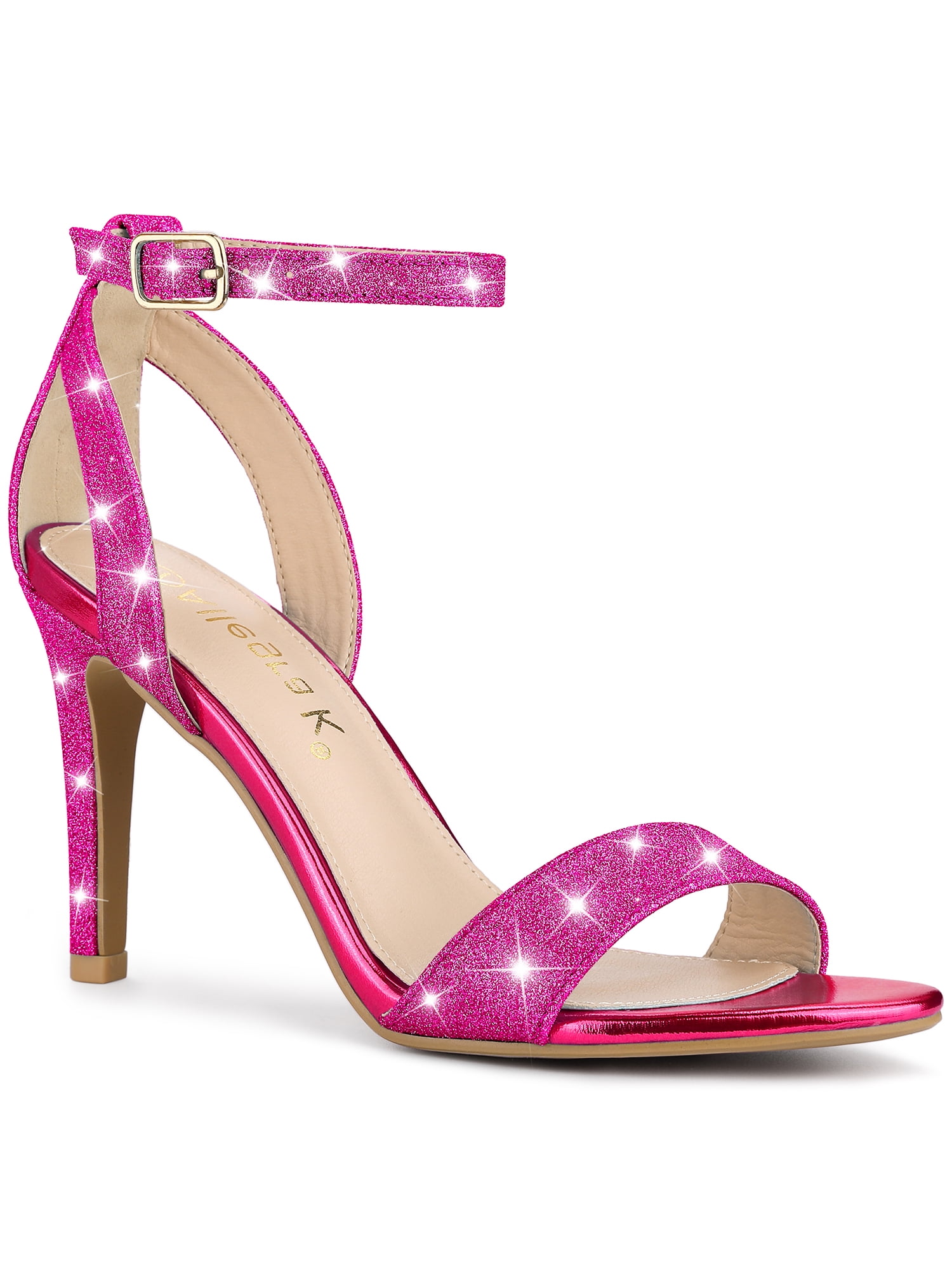 BLISSFUL STEP Women's Shoes Glitter Stiletto Heel Sandals Ankle Strap ...