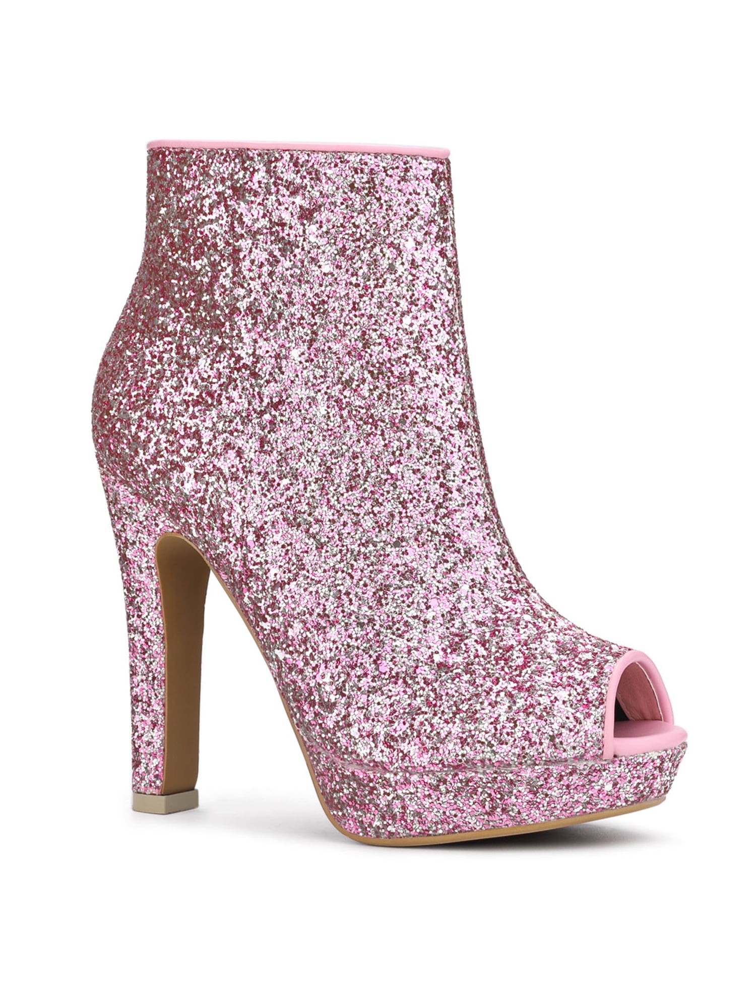 Allegra K Women's Glitter Peep Toe Platform Block High Heel Boots Pink ...