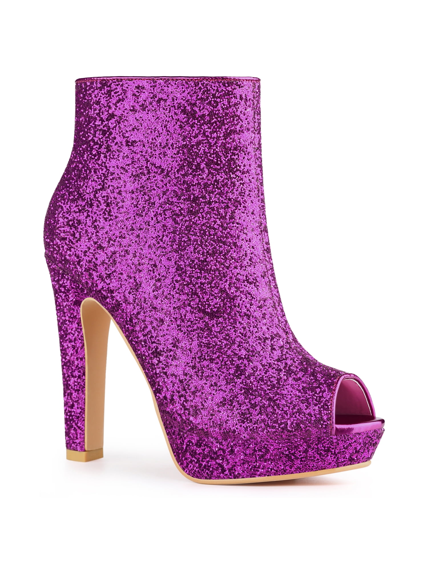 Allegra K Women's Glitter Peep Toe Platform Block High Heel Boots ...