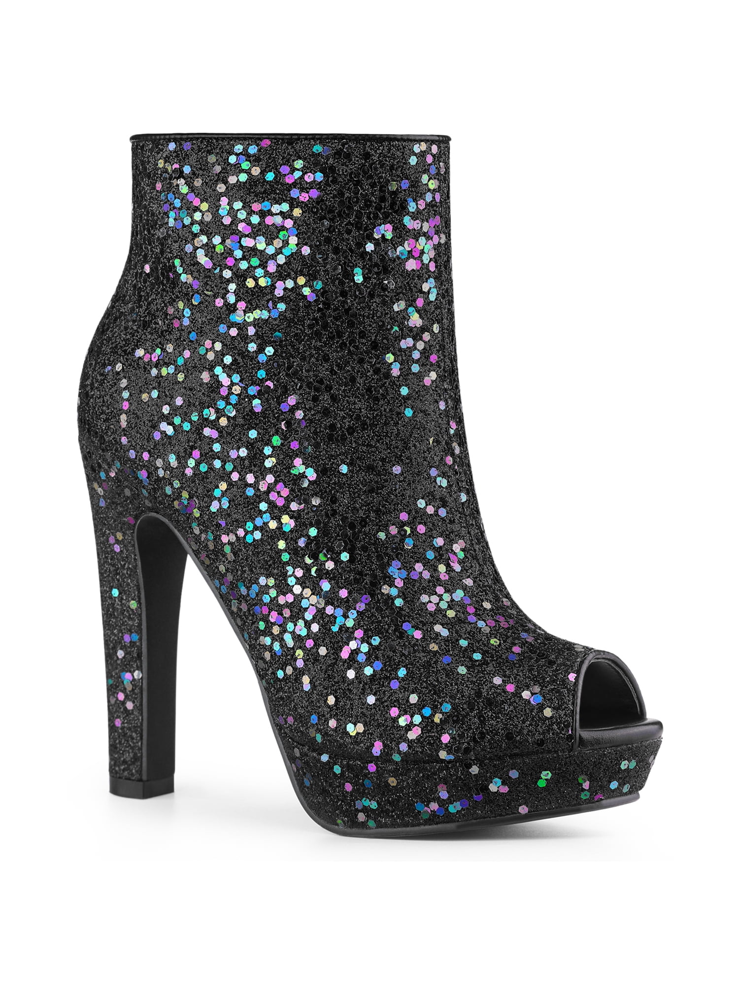 Allegra K Women's Glitter Peep Toe Platform Block High Heel Boots ...