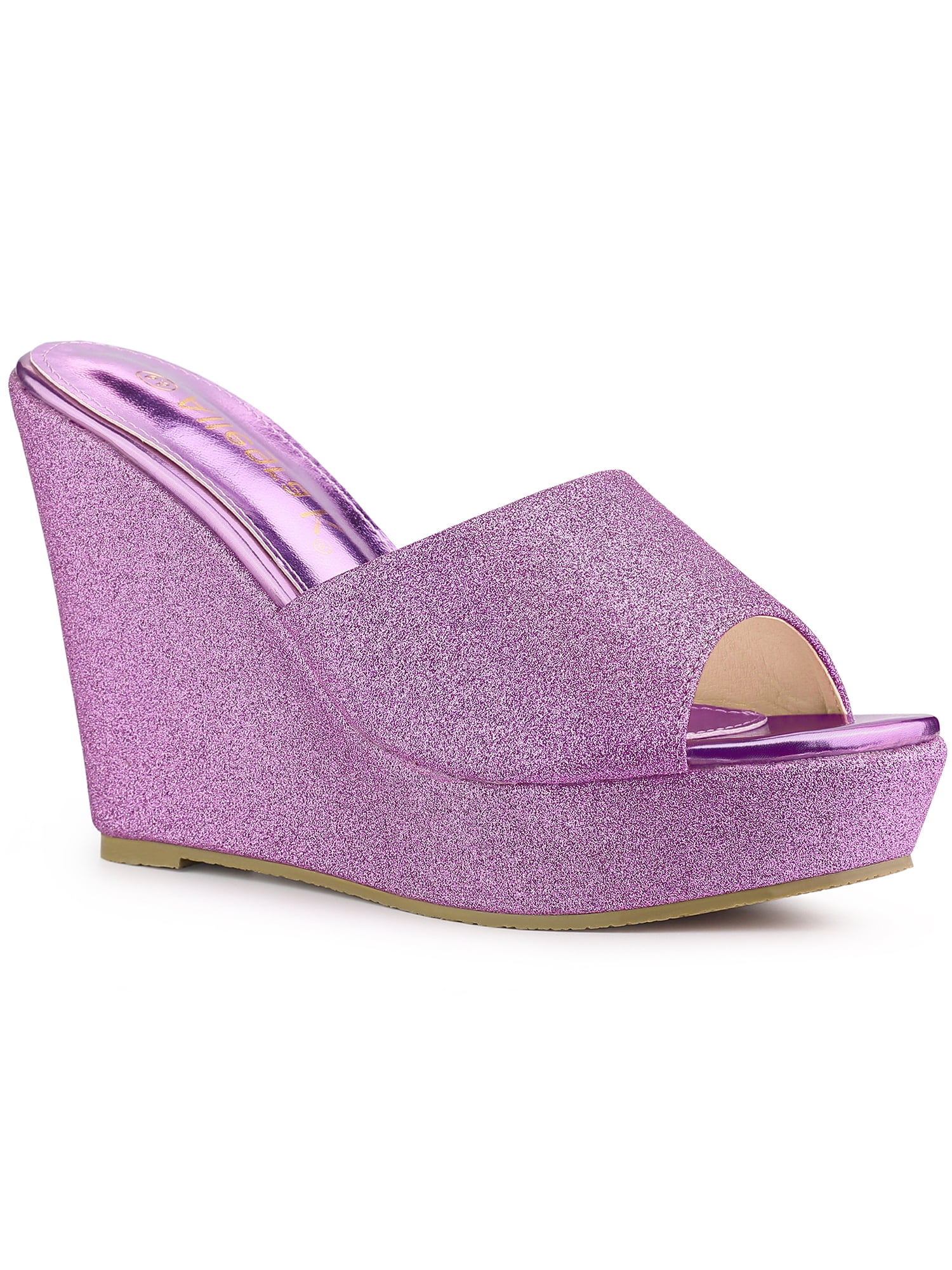 BLISSFUL STEP Women Glitter Platform Slip on Wedge Heels Sandals Purple ...