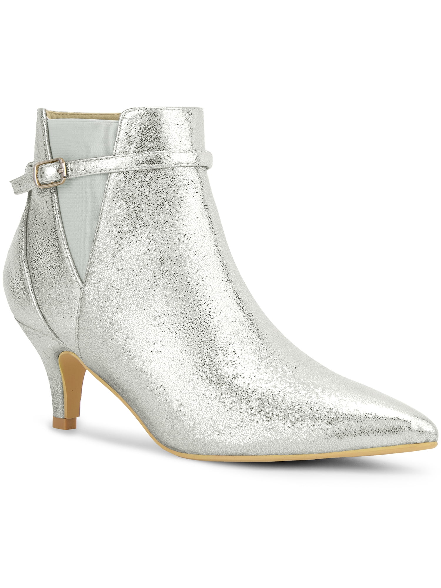 Allegra K Women's Glitter Pointed Toe Stiletto Heel Ankle Boots Silver ...