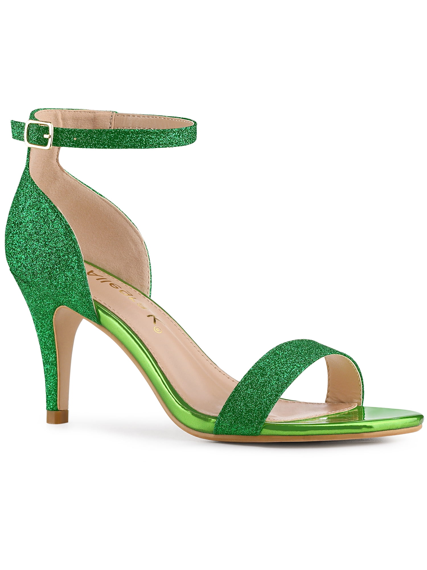 BLISSFUL STEP Women's Glitter Strap Stiletto Heel Sandals Green (Size 7 ...
