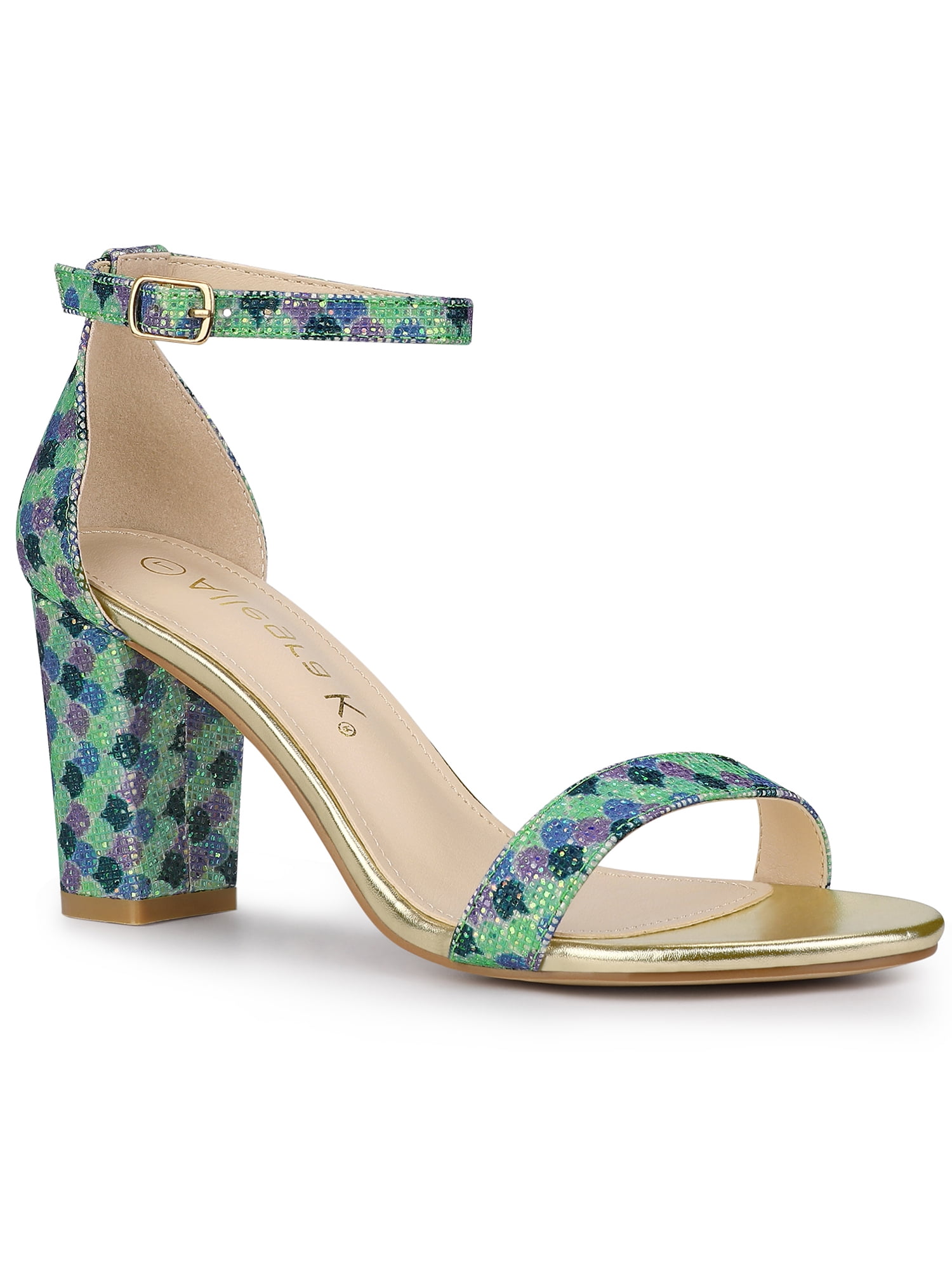 Allegra K Women's Gradient Glitter Color Block Heels Sandals Green 8.5 ...
