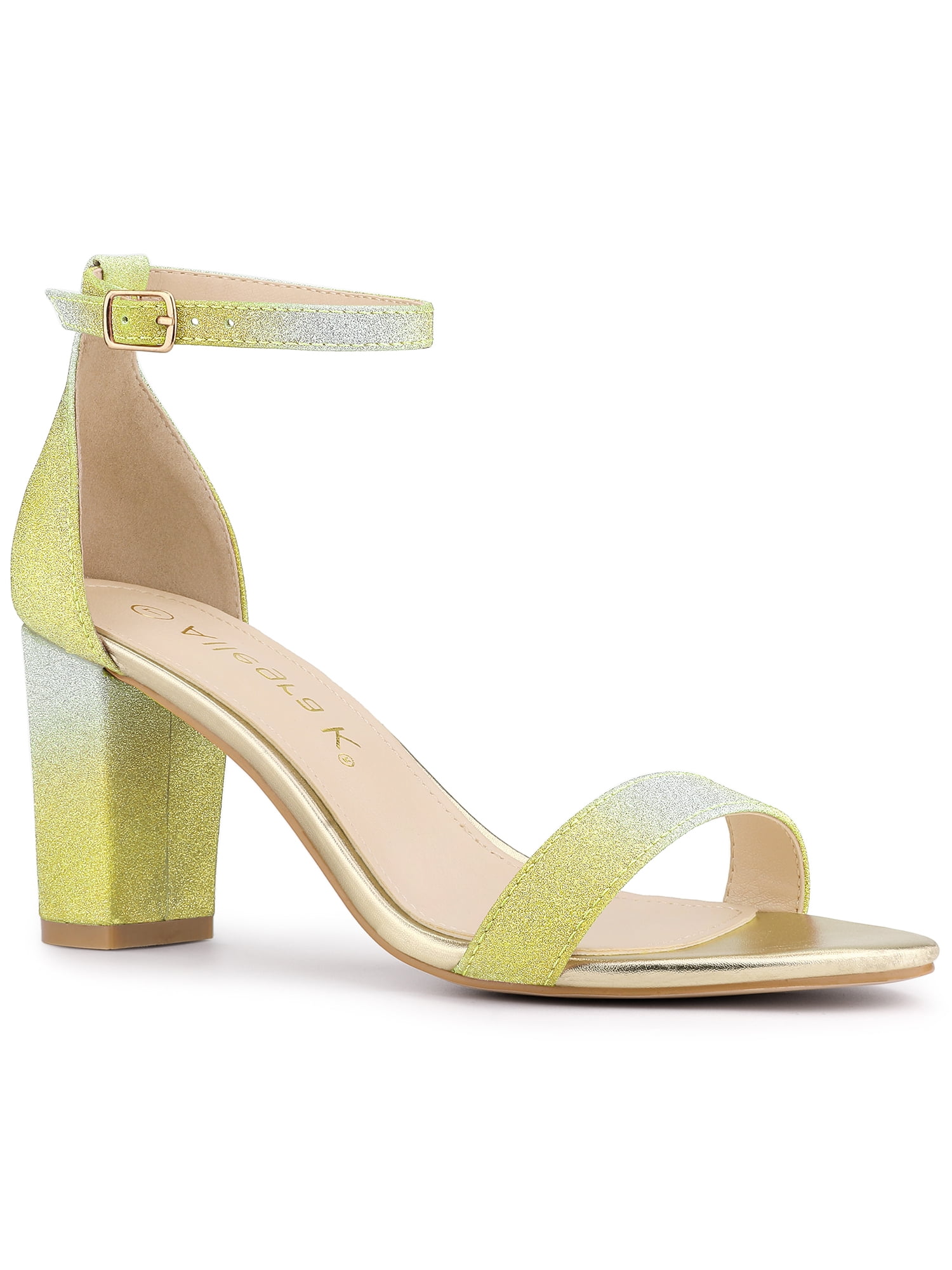 Allegra K Women's Gradient Glitter Color Block Heels Sandals Yellow 9 - Walmart.com