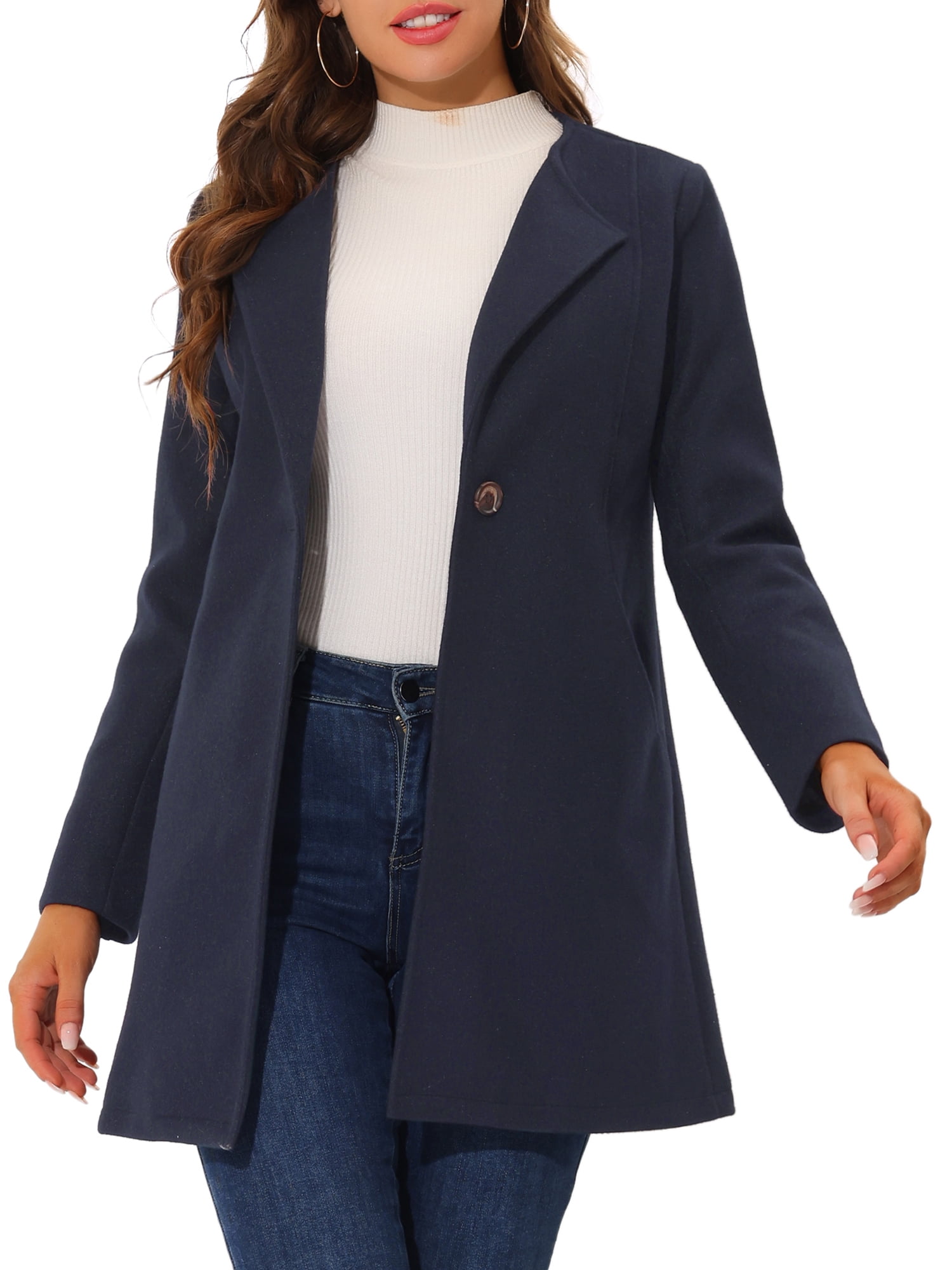 INSPIRE CHIC Women's Half Lapel Long Sleeves One Button Winter Mid ...