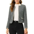 Allegra K Women's Plaid Tweed Jacket, Open Front Office Short Blazer ...