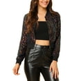 Allegra K Women's Sequin Sparkle Zipper Cropped Bomber Jacket - Walmart.com