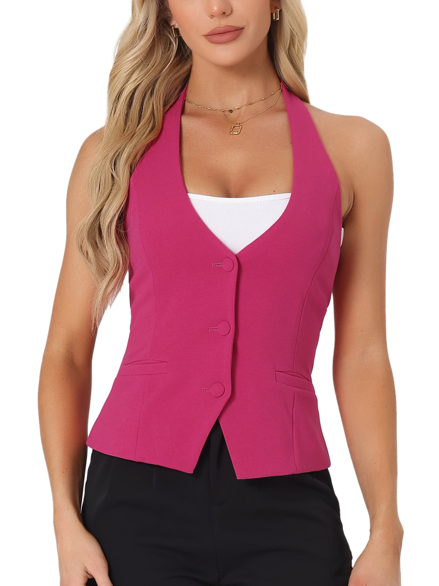 Allegra K Women's Halter Neck Sleeveless Button Down Dressy Suit ...