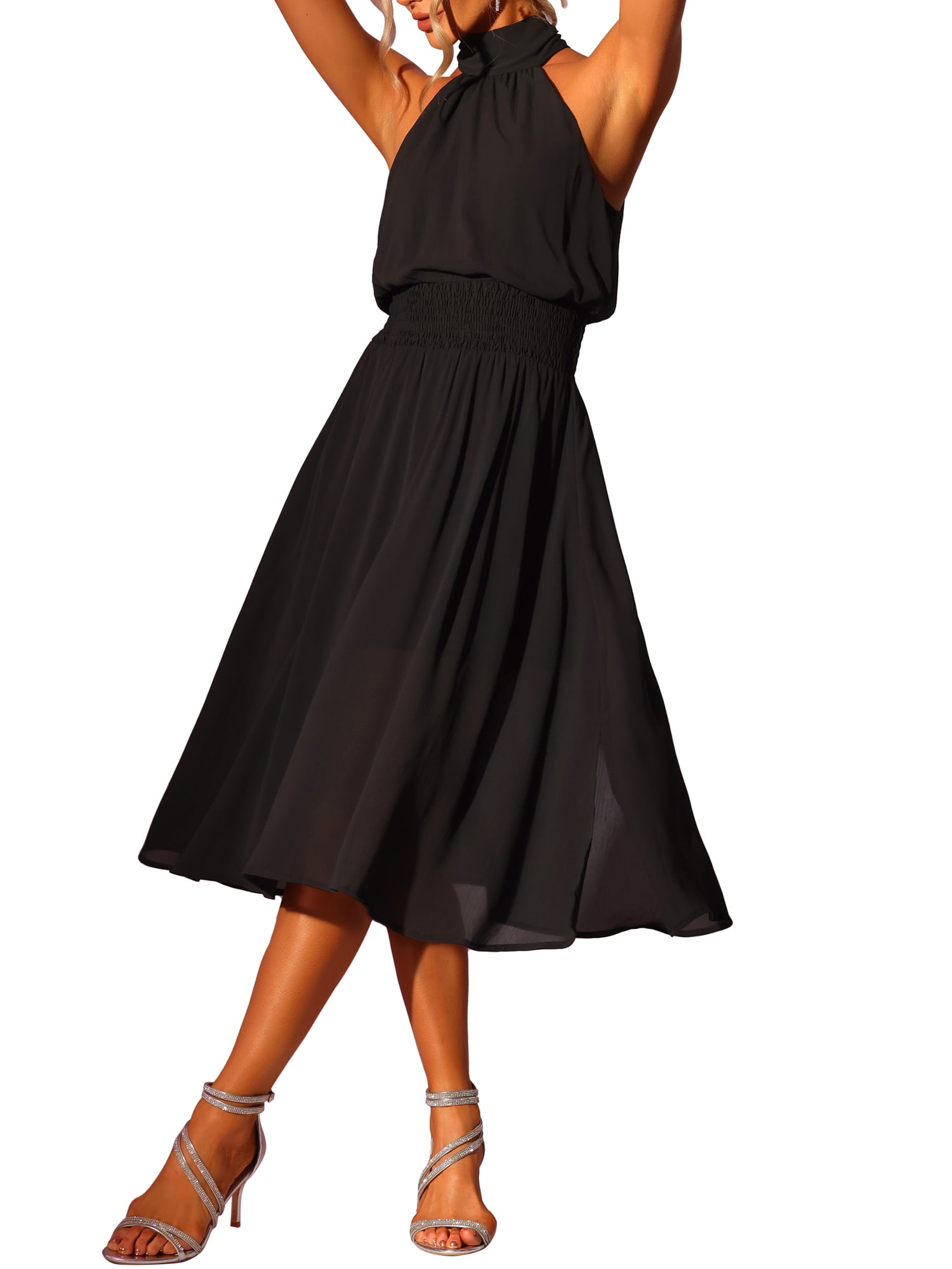 Allegra K Women's Halter Neck Tie Back Summer Flowy Sleeveless Cocktail ...