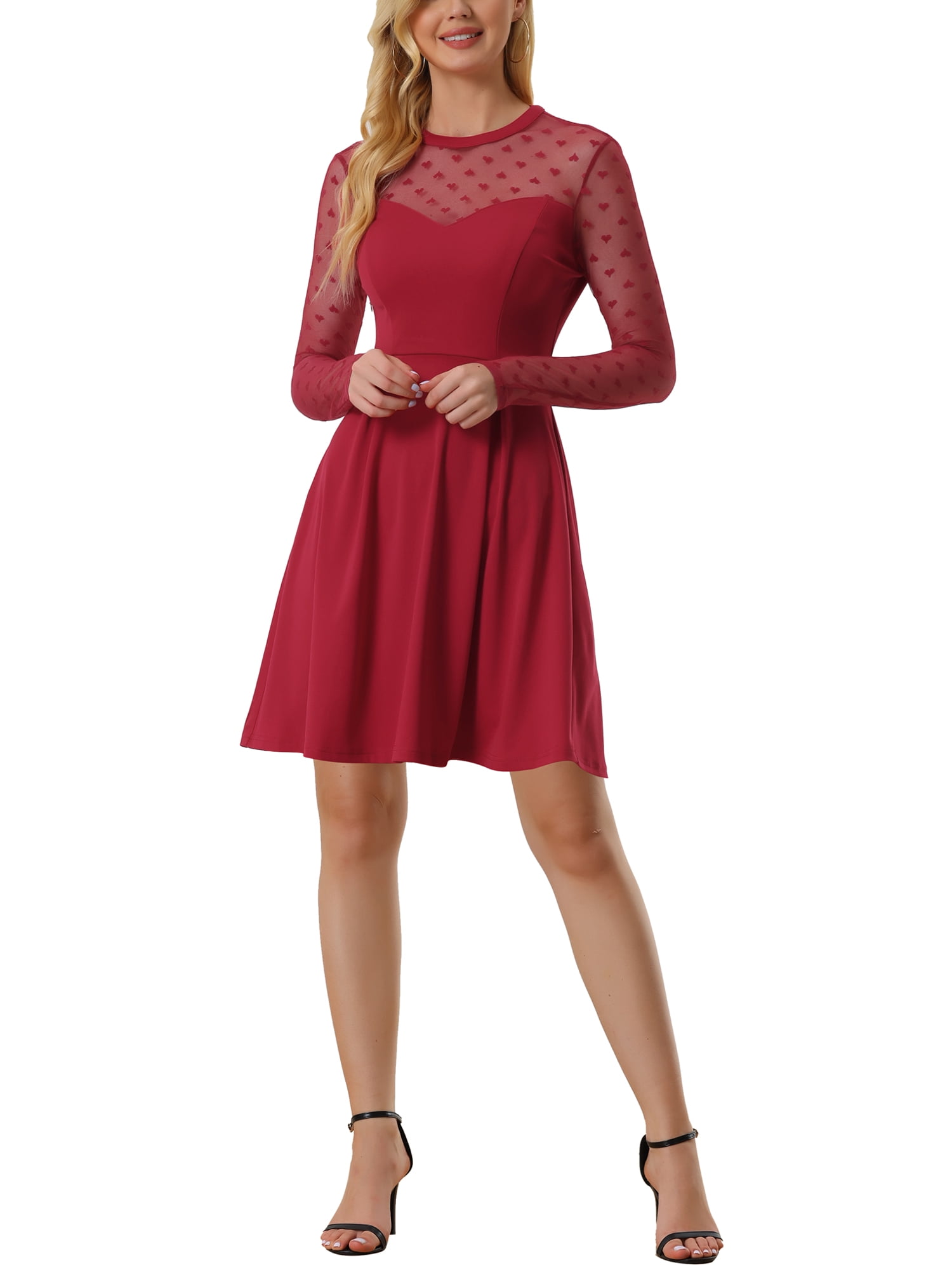INSPIRE CHIC Women's Dress Heart Mesh Sheer Long Sleeve Gothic Cocktail ...