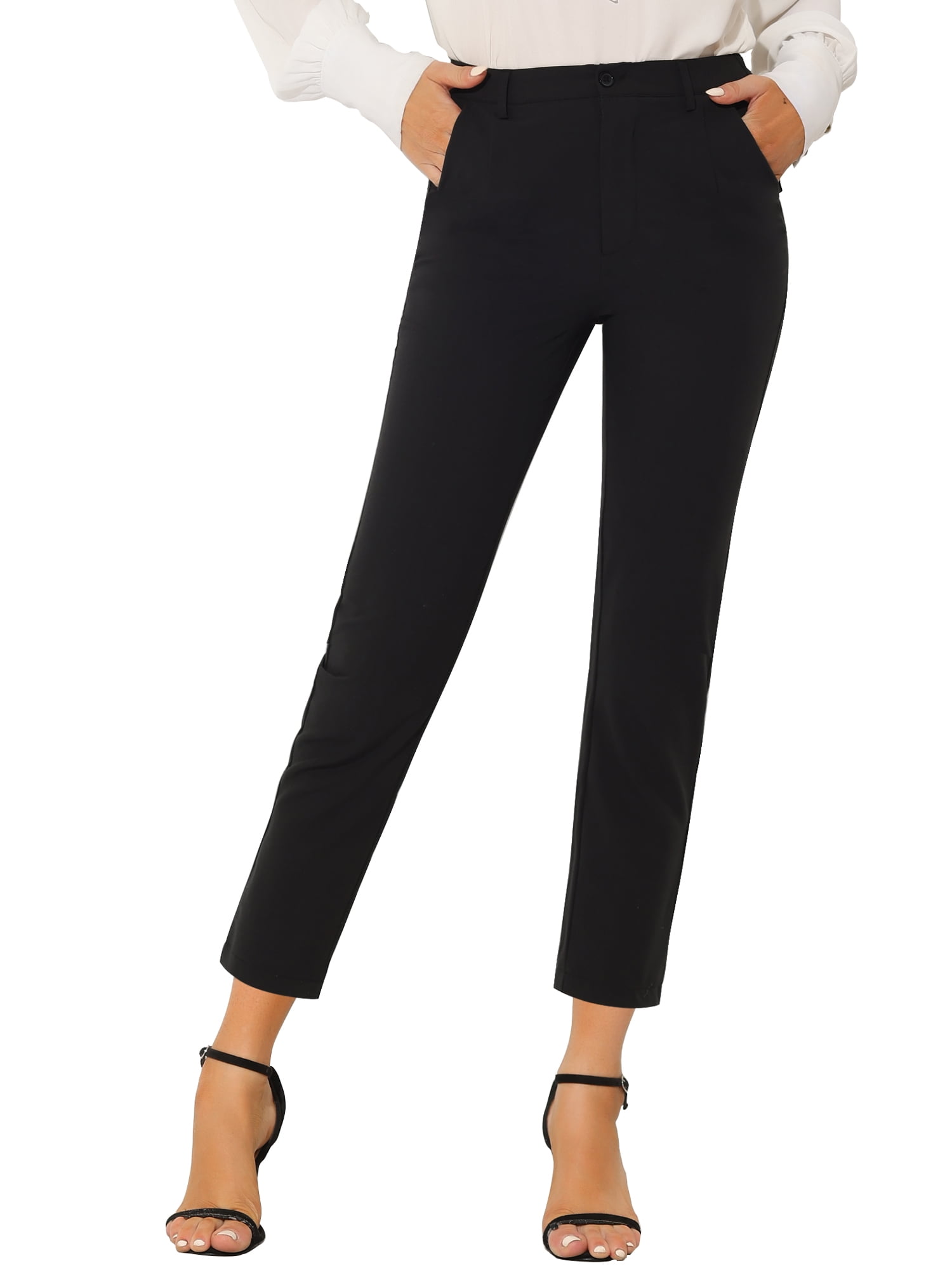 INSPIRE CHIC Women's High Waist Elastic Back Ankle Length WorkPants M ...