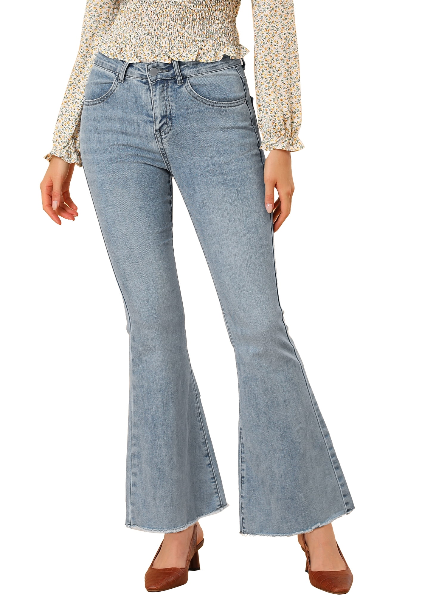 INSPIRE CHIC Women's High Waist Slash Pocket Denim Bell Bottoms Jeans ...