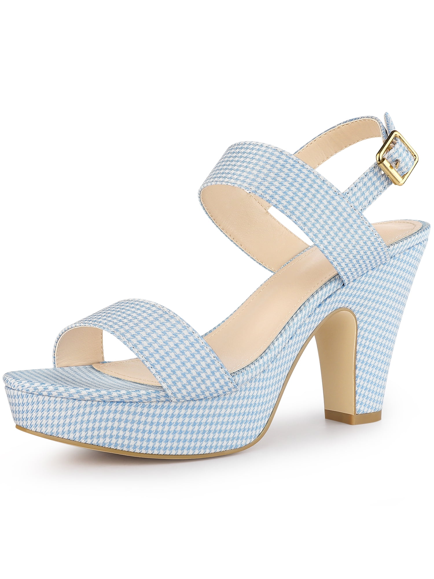 BLISSFUL STEP Women's Houndstooth Plaid Print Platform Buckle Block ...