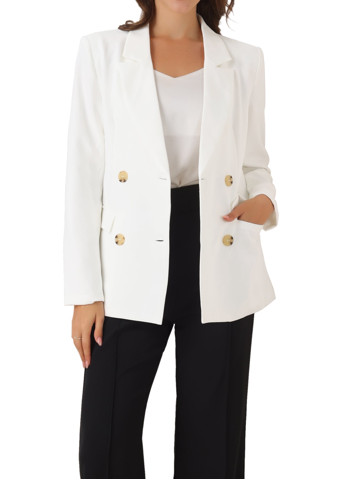 INSPIRE CHIC Women's Jacket Notched Lapel Double Breasted Padded ...