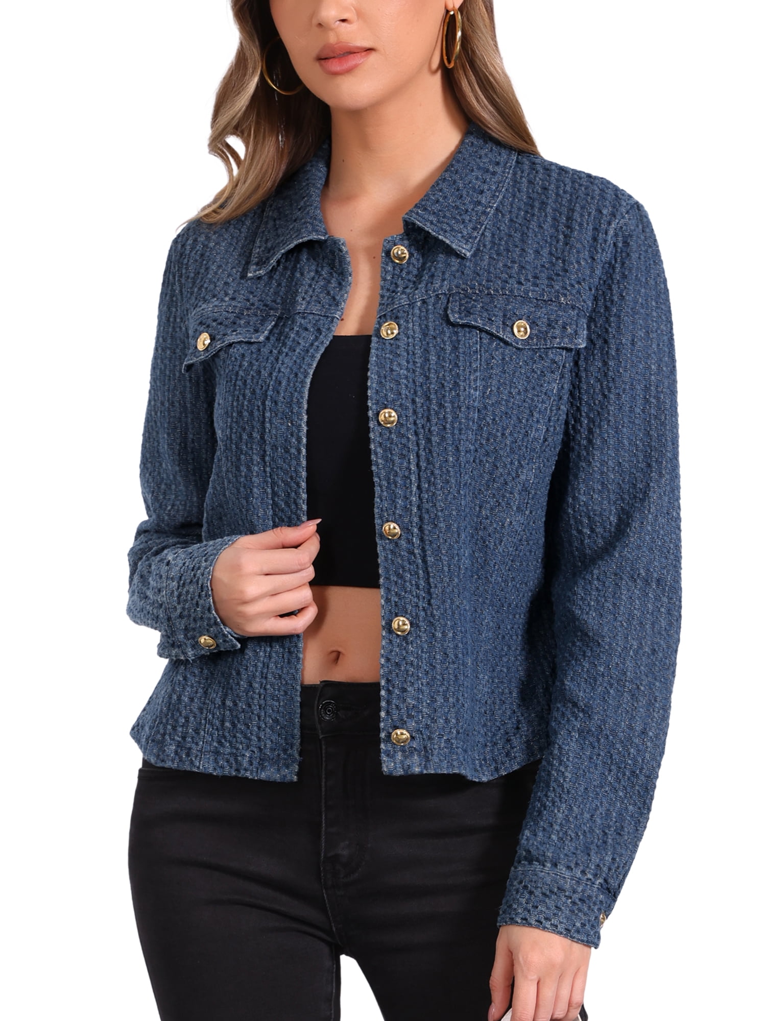 INSPIRE CHIC Women's Jean Jacket Button Up Long Sleeves Texture Washed ...