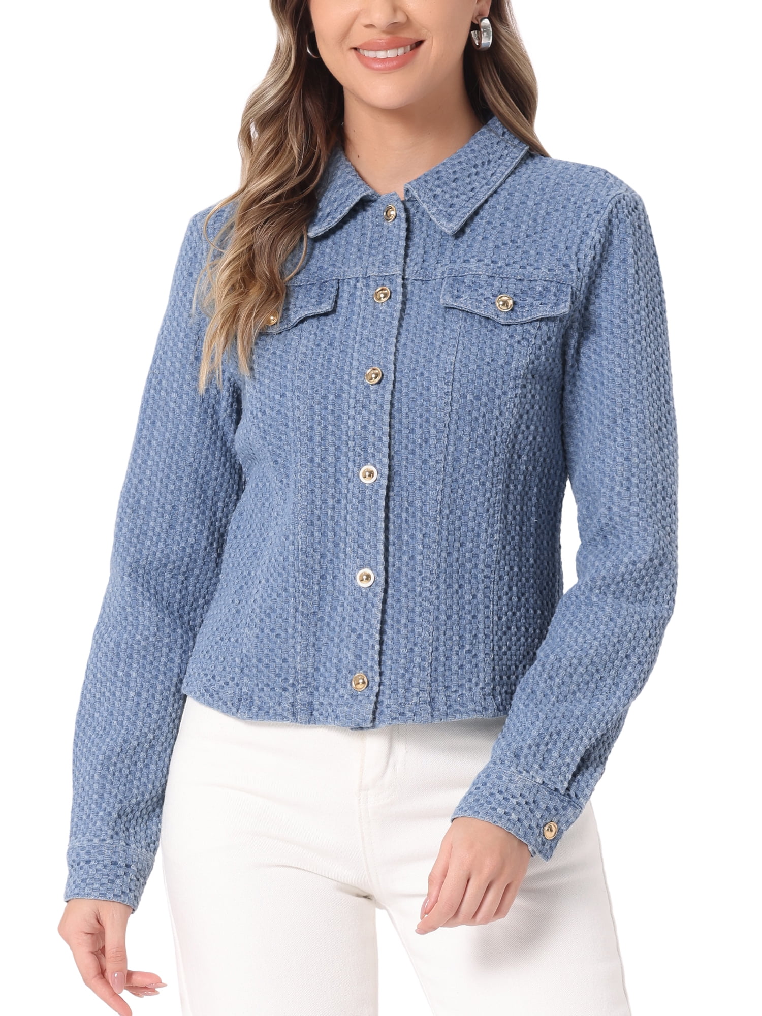 INSPIRE CHIC Women's Jean Jacket Button Up Long Sleeves Texture Washed ...