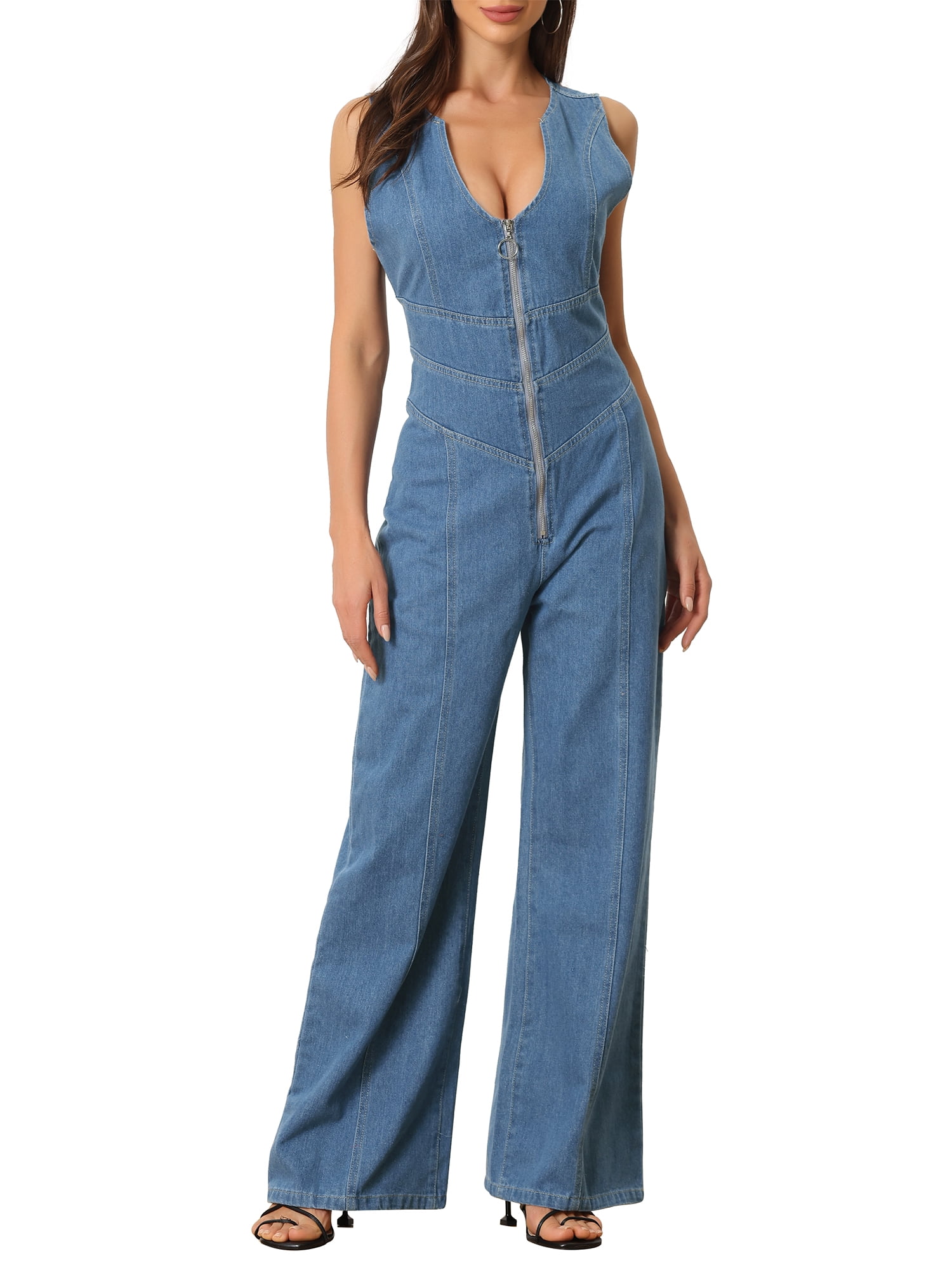 INSPIRE CHIC Women's Jean Jumpsuit Backless Retro High Waisted Denim ...