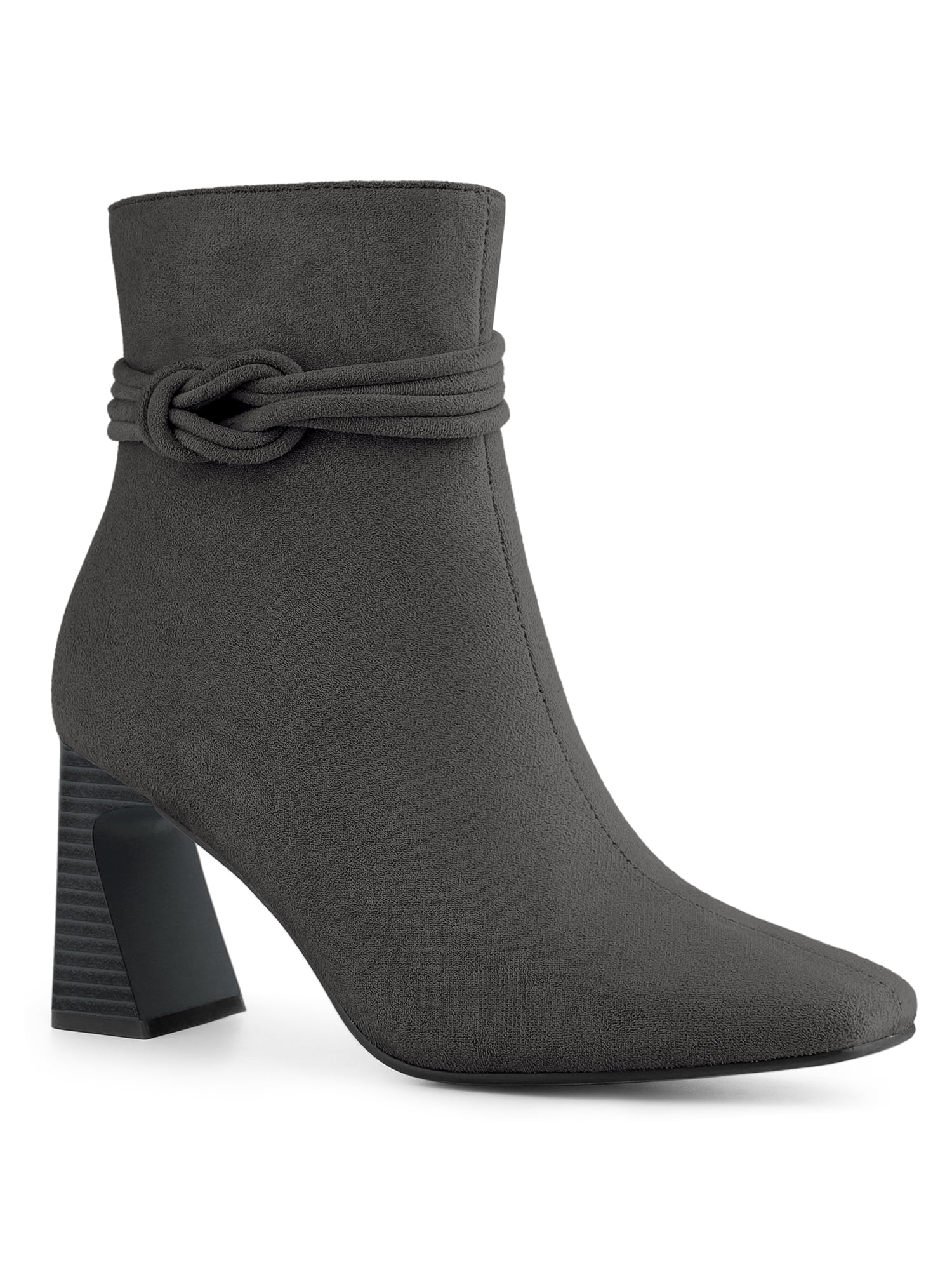 Allegra K Women's Knot Decor Square Toe Side Zip Block Heels Ankle ...