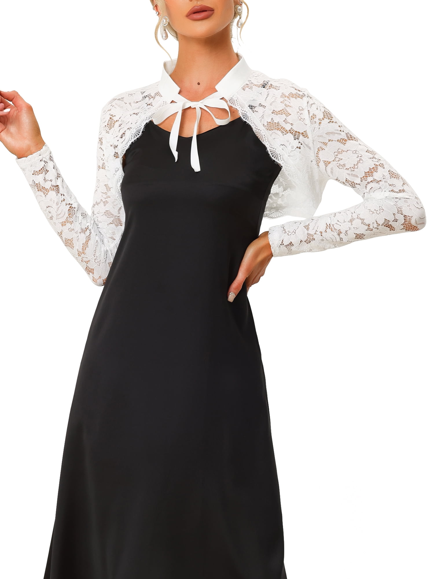 INSPIRE CHIC Women's Lace Cropped Shrugs Stand Collar Elegant Crochet ...