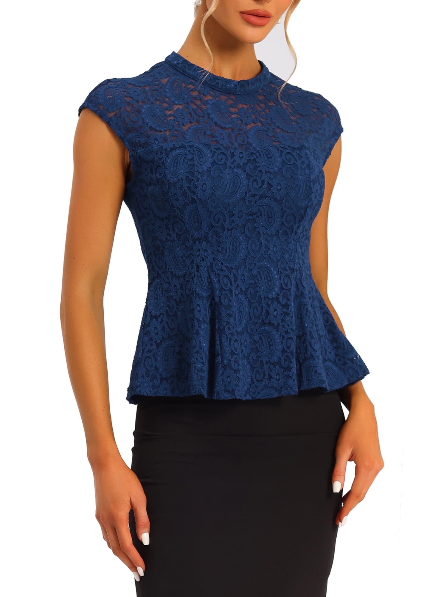 INSPIRE CHIC Women's Lace Floral Crochet Round Neck Sleeveless Peplum ...