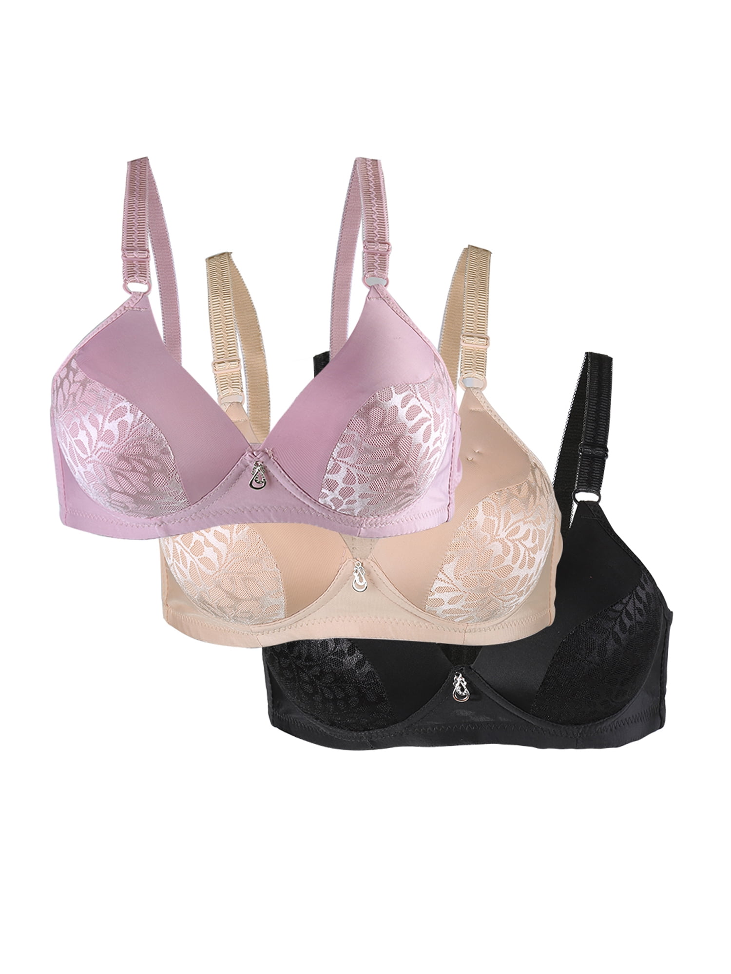 Allegra K Women's Lace Full Coverage Non-Wired Stretchy Wirefree Bra ...