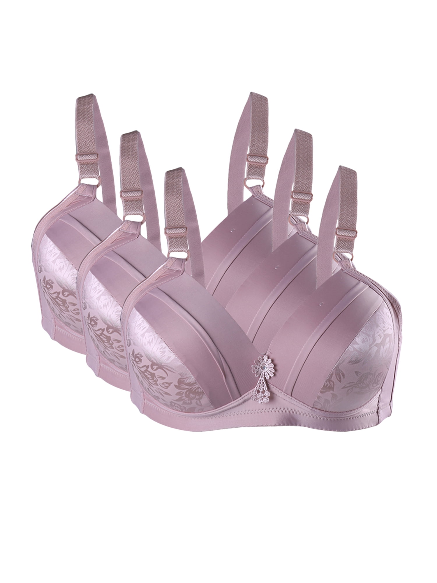 Allegra K Women's Lace Full Coverage Non-Wired Stretchy Wirefree Bra Pale Pink-Stripe 40/90 Fit ...