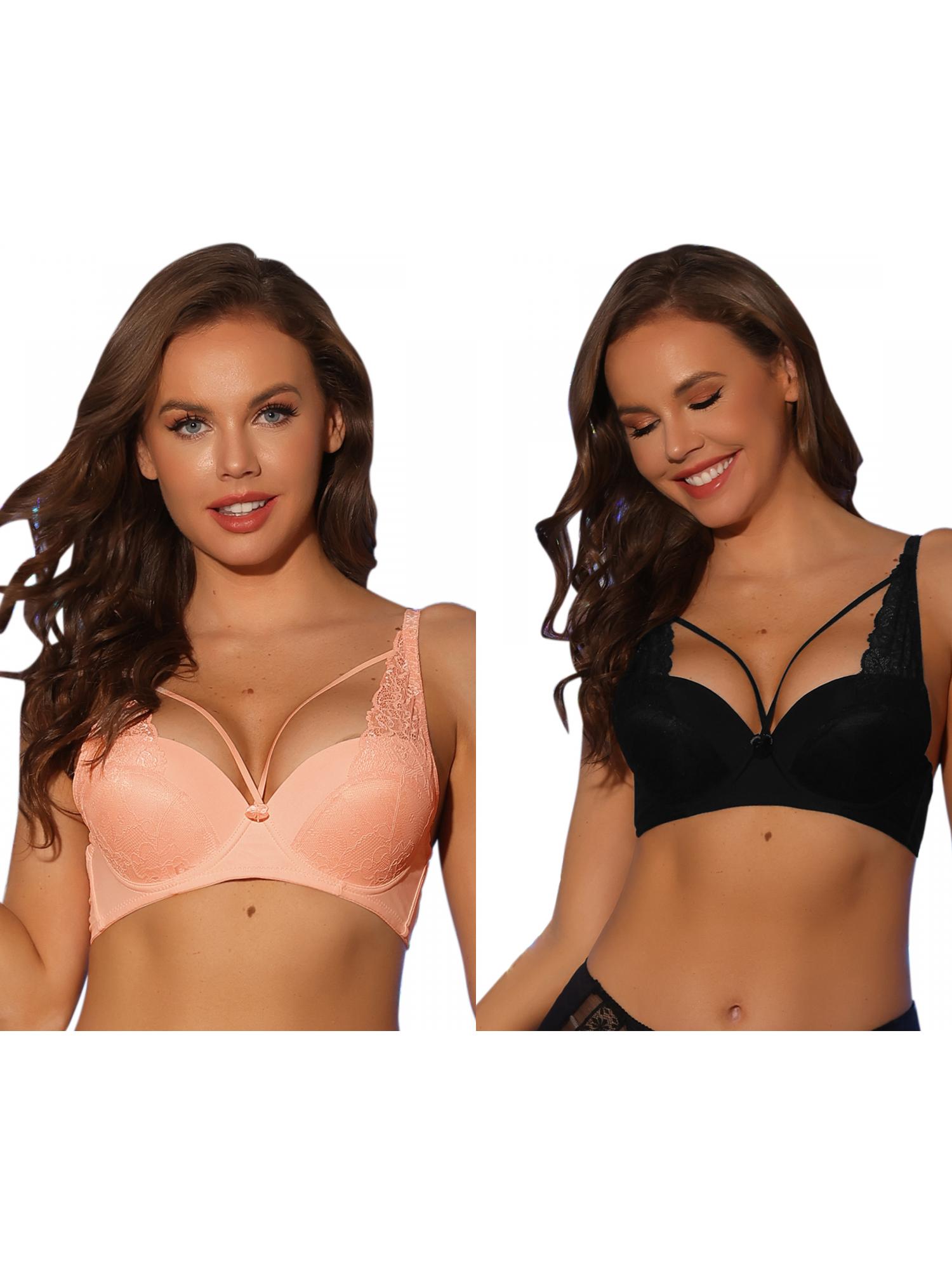 NOMADIC NOOK Women's Lace Trim Underwire Bra, Front Cross Lightly Adjustable Straps Push-up ...