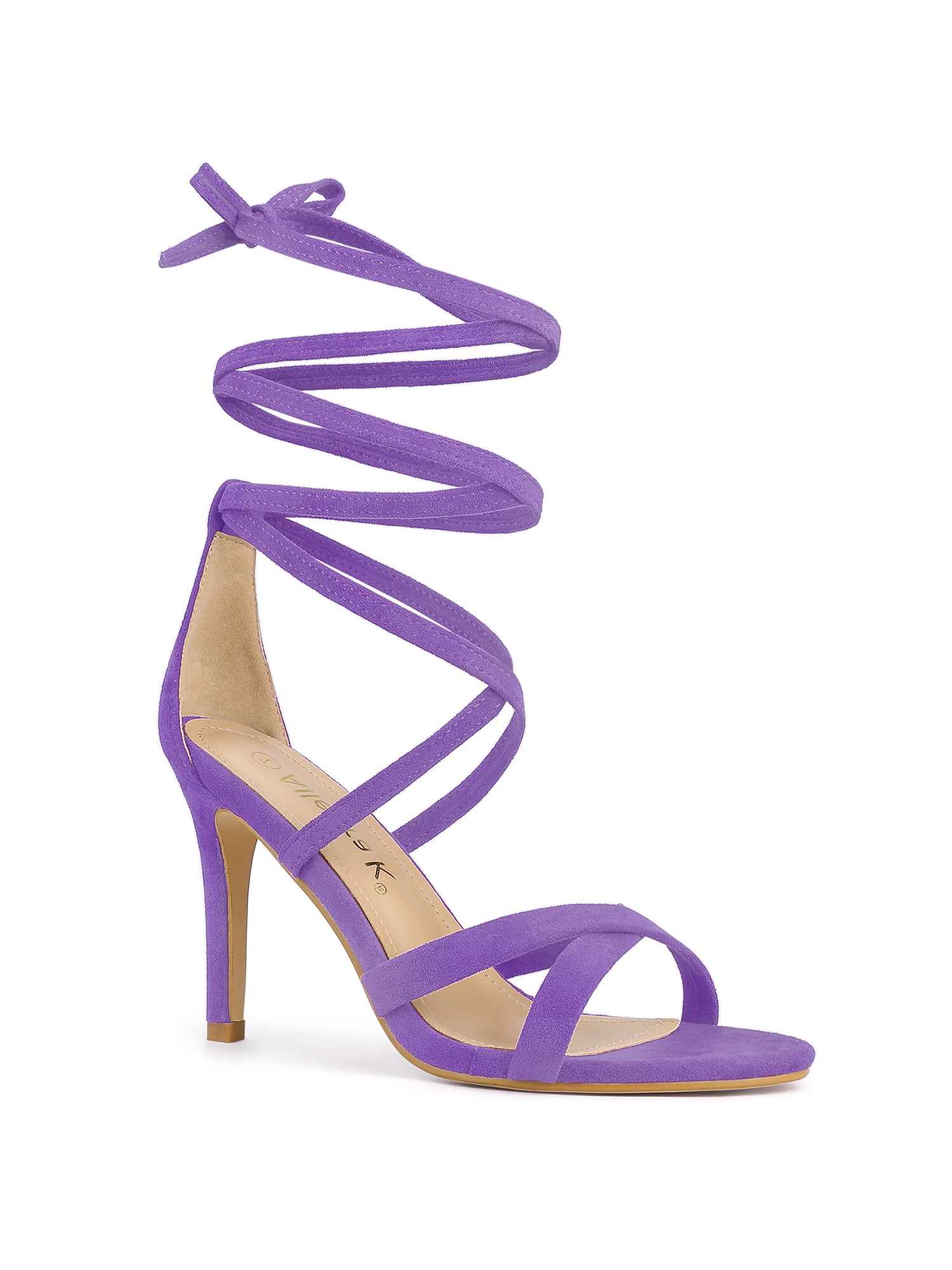 BLISSFUL STEP Women's Lace Up Heel Stiletto High Heels Sandals Purple 6 ...