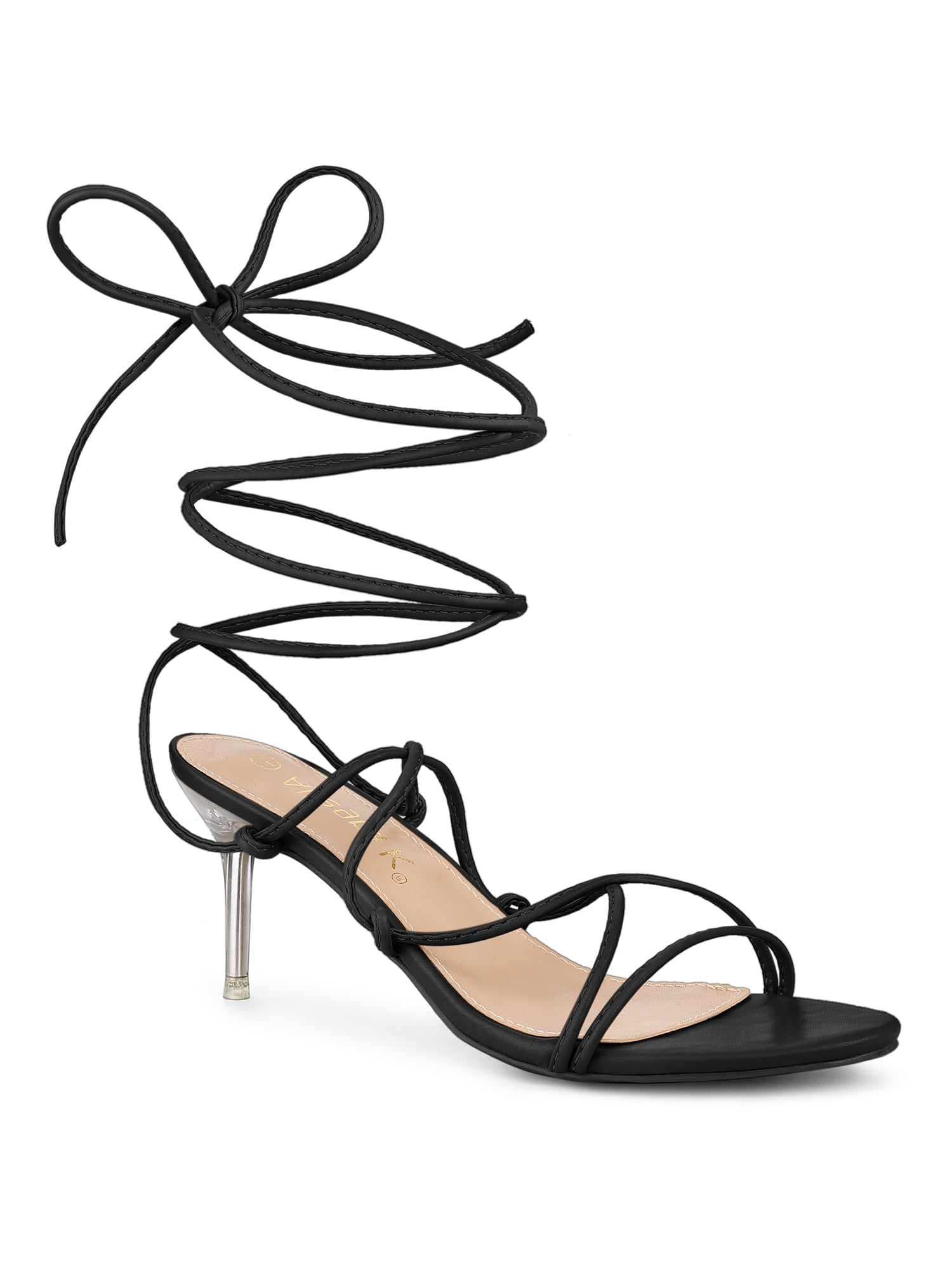BLISSFUL STEP Women's Lace Up Open Toe Strappy Stiletto Heels Sandals ...