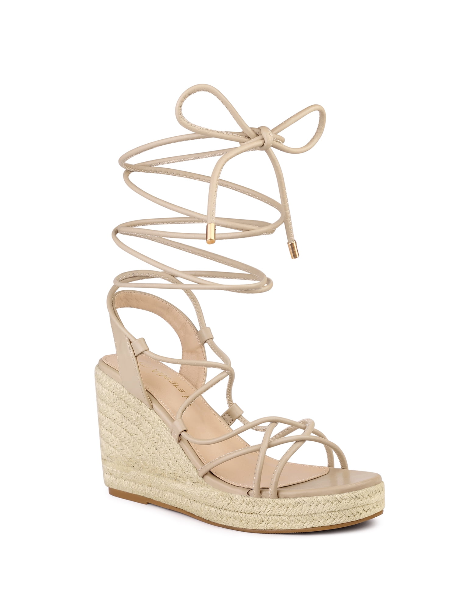 BLISSFUL STEP Women's Lace Up Platform Heel Espadrilles Wedge Sandals ...