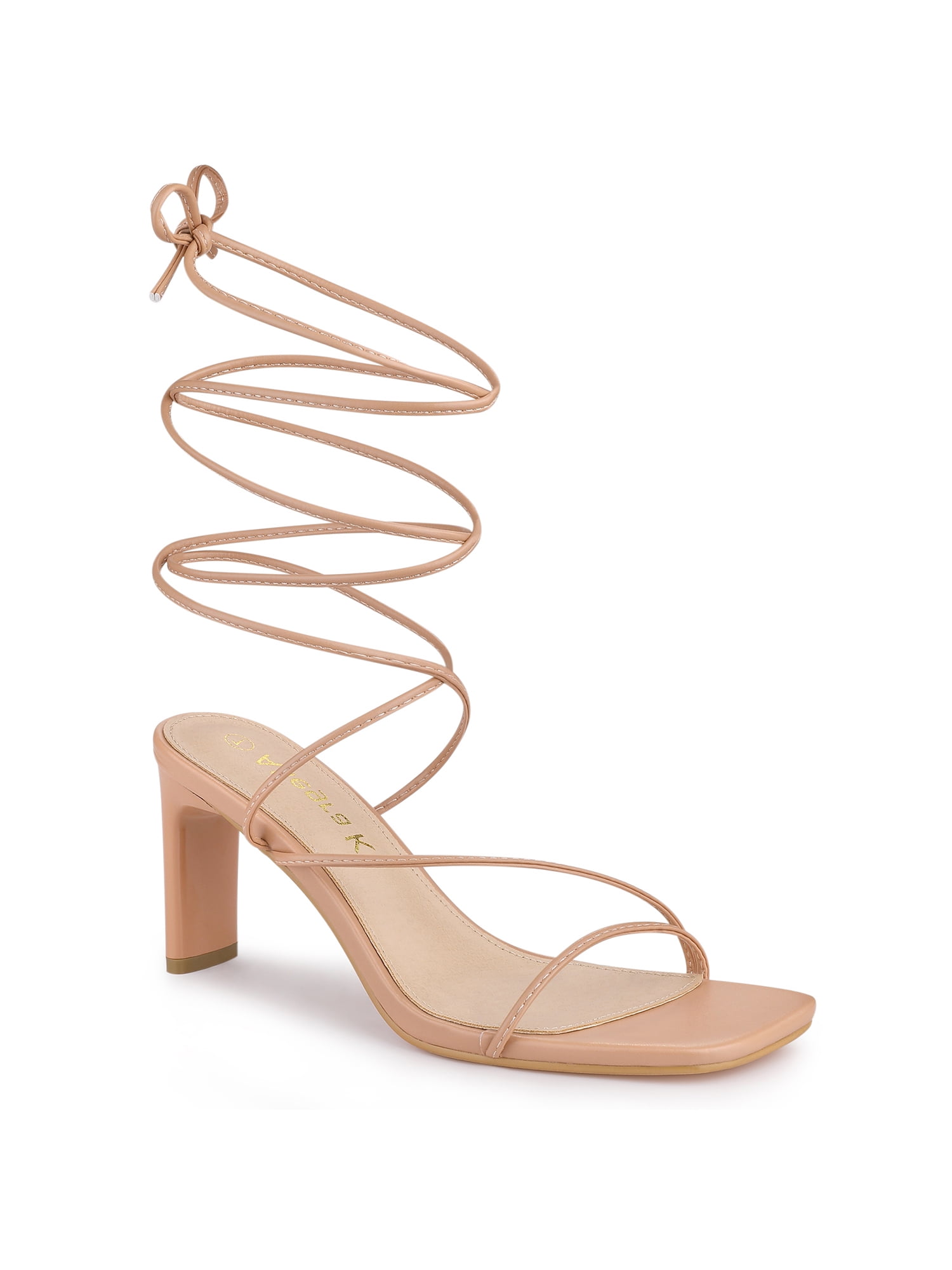 Allegra K Women's Lace Up Strappy Block High Heel Sandals - Walmart.com