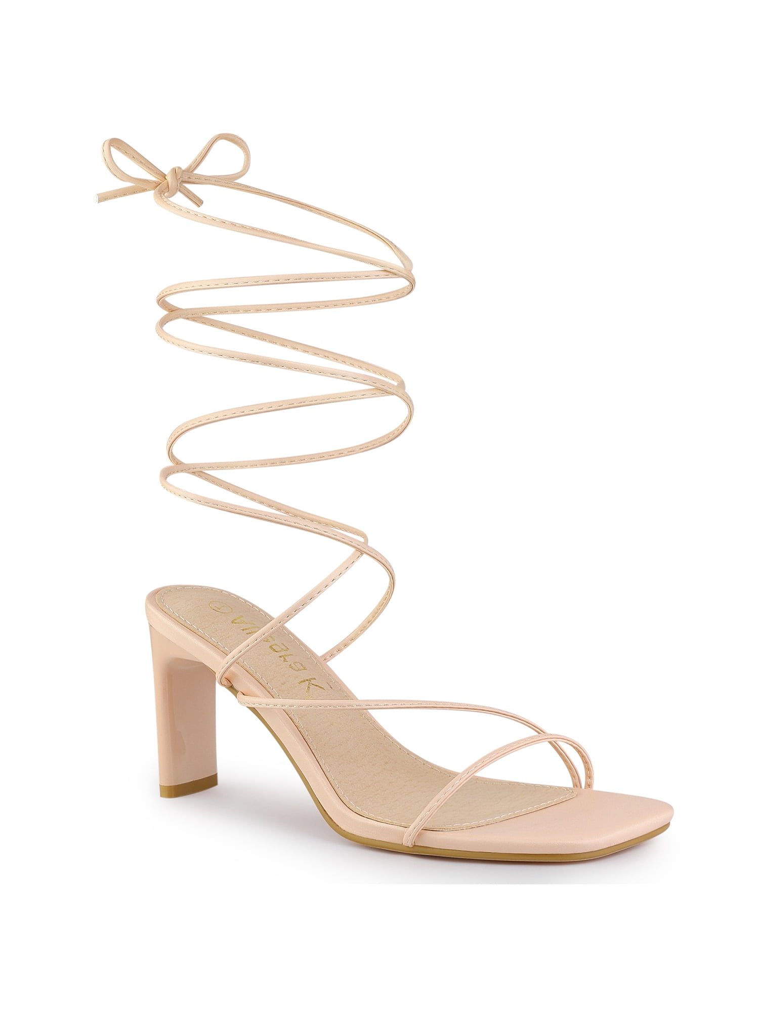 Allegra K Women's Lace Up Strappy Block High Heel Sandals - Walmart.com