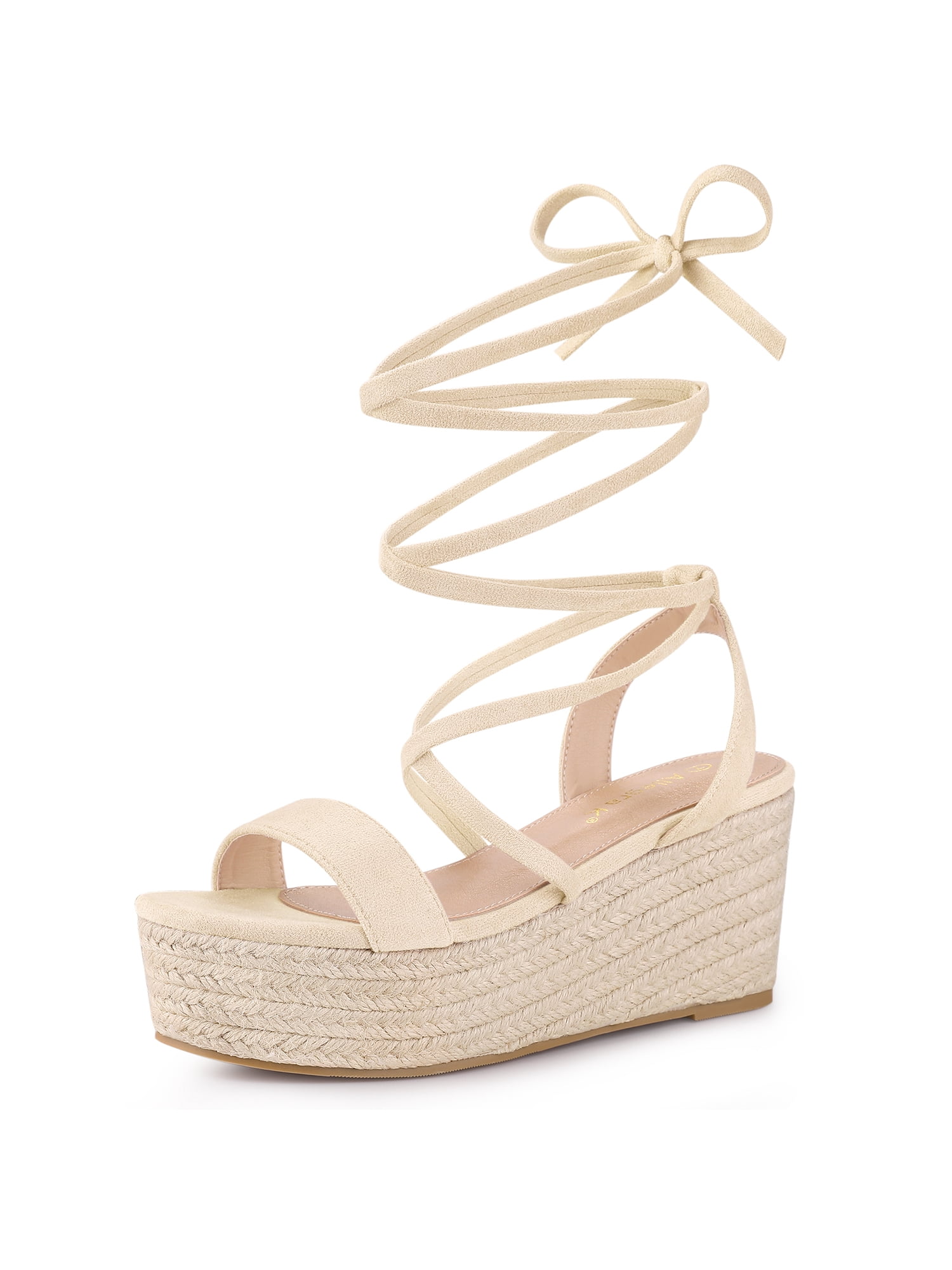 BLISSFUL STEP Women's Lace Up Wedge Heel Platform Slingback Strappy ...