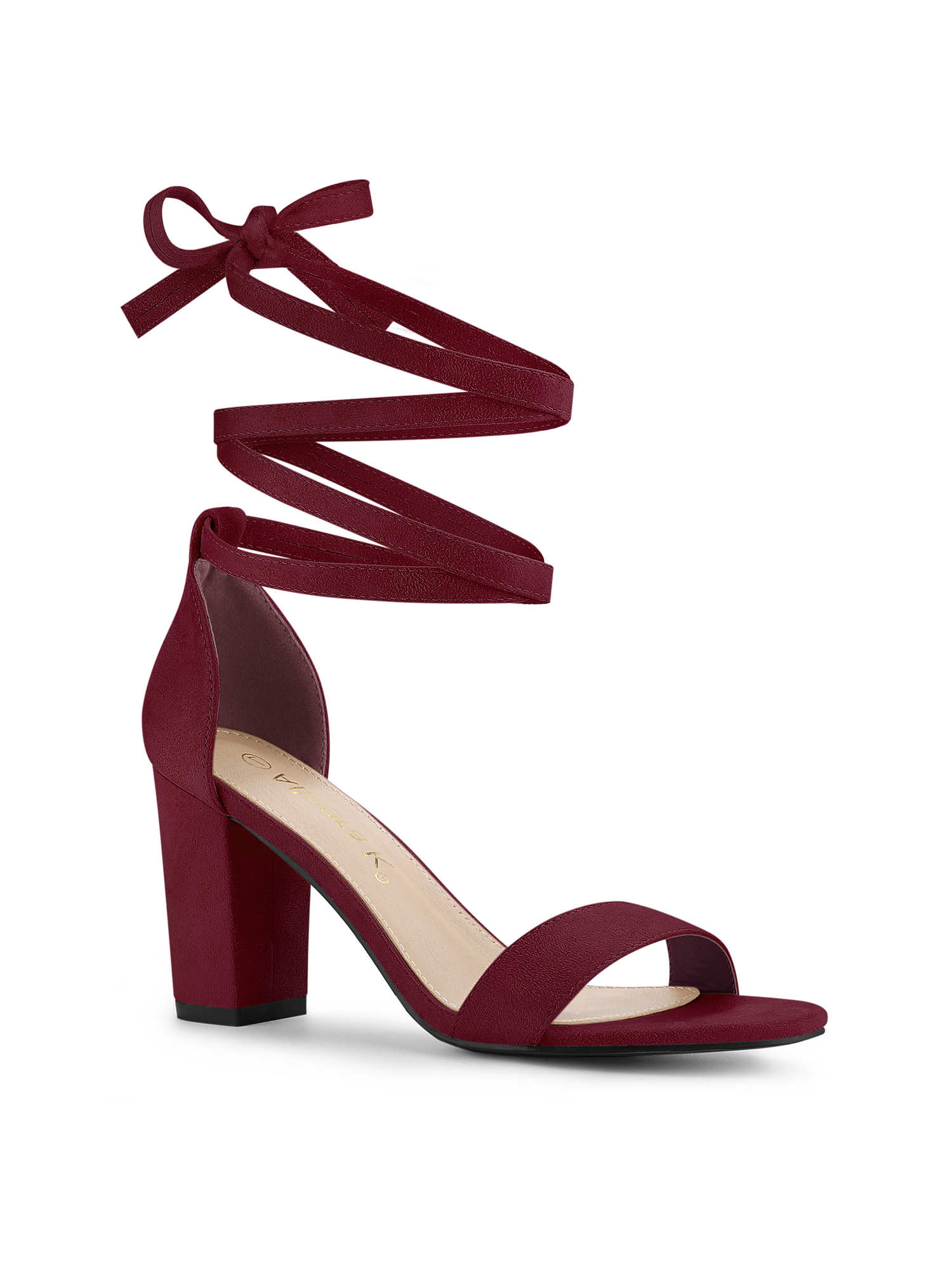 Allegra K Women's Lace Up and Ankle Strap Block Heel Sandals Burgundy 6 - Walmart.com