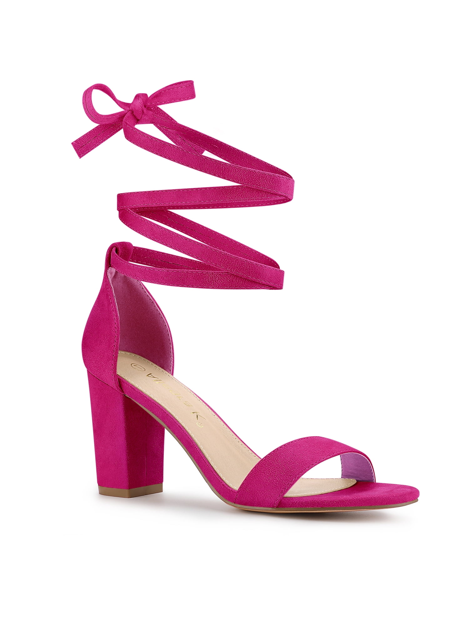 Allegra K Women's Lace Up and Ankle Strap Block Heel Sandals Hot Pink ...