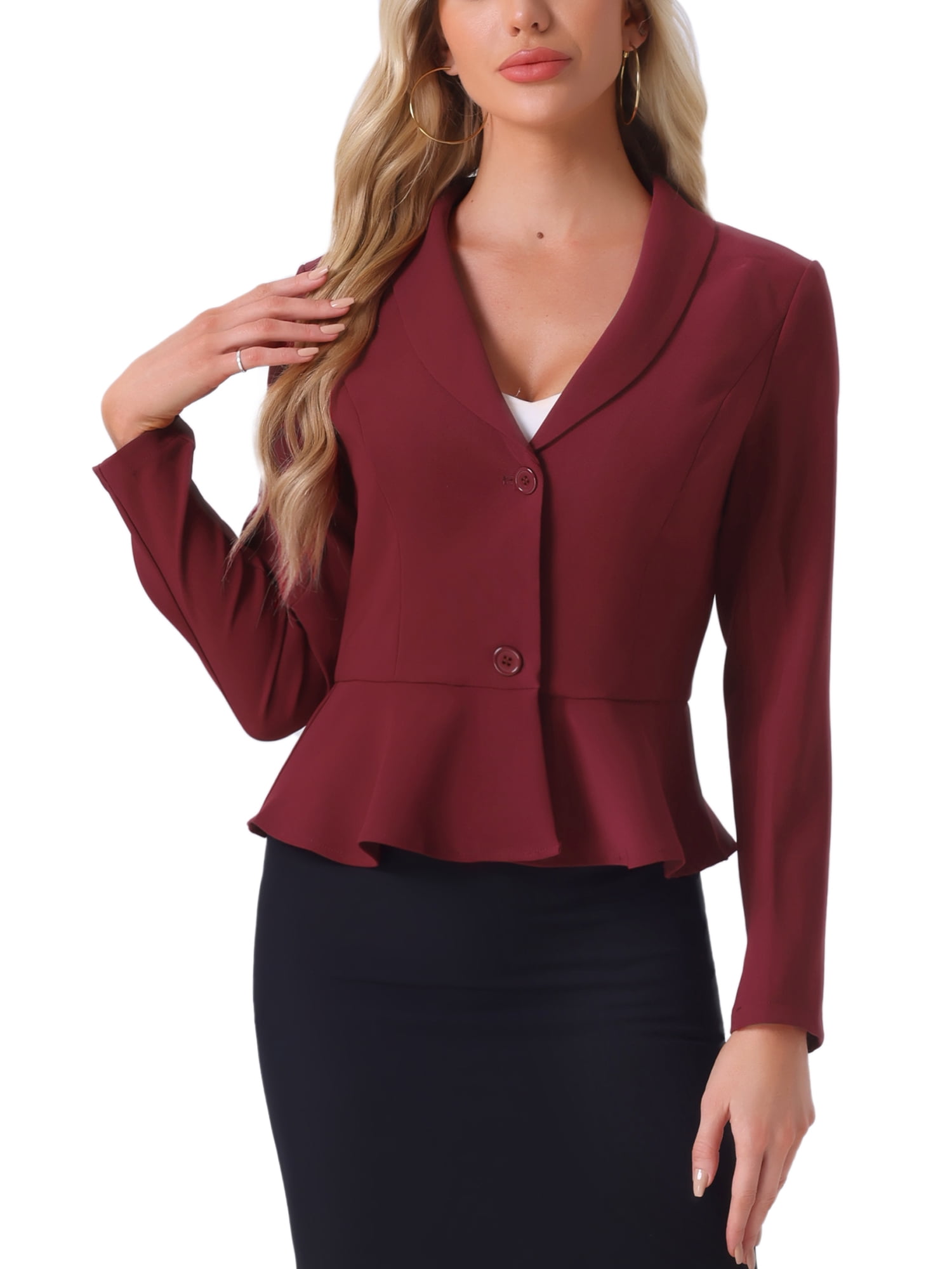 Allegra K Women's Lapel Long Sleeve Ruffle Hem Work Office Short Blazer ...