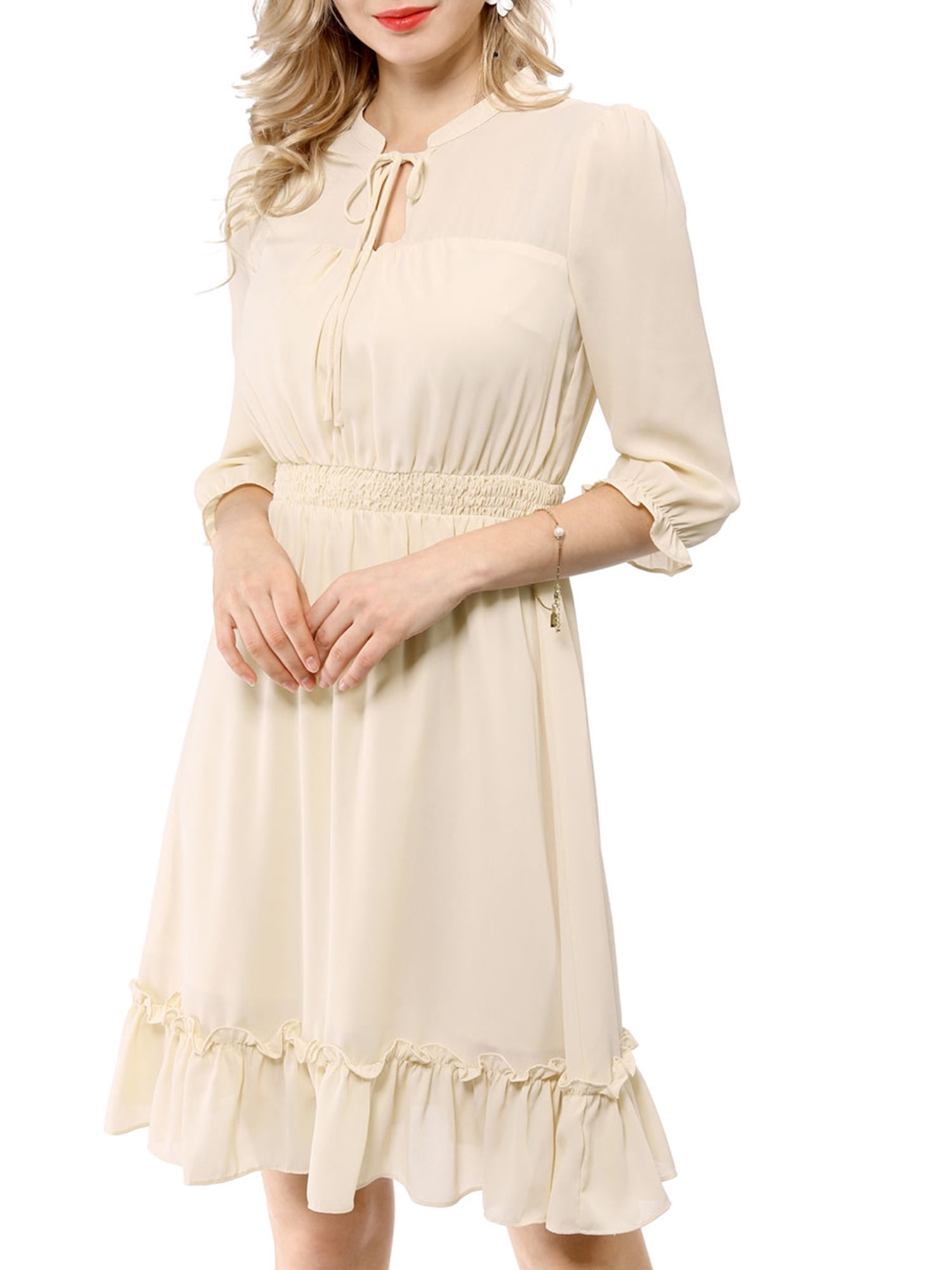 INSPIRE CHIC Women's Layered Ruffle Hem 3/4 Sleeves Smocked Chiffon A ...