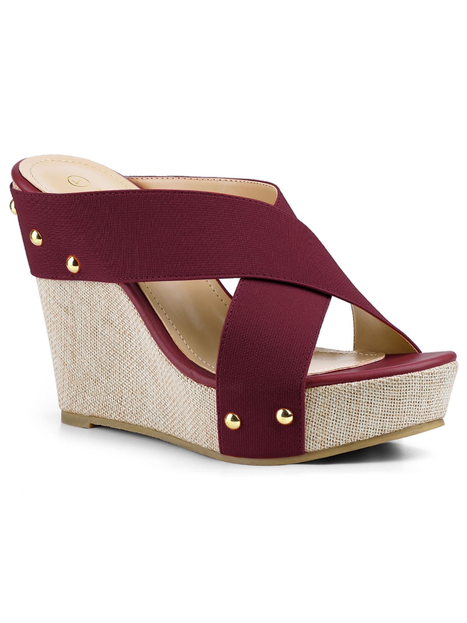 Allegra K Women's Linen Platform Slide Wedge Open Toe Sandals burgundy ...