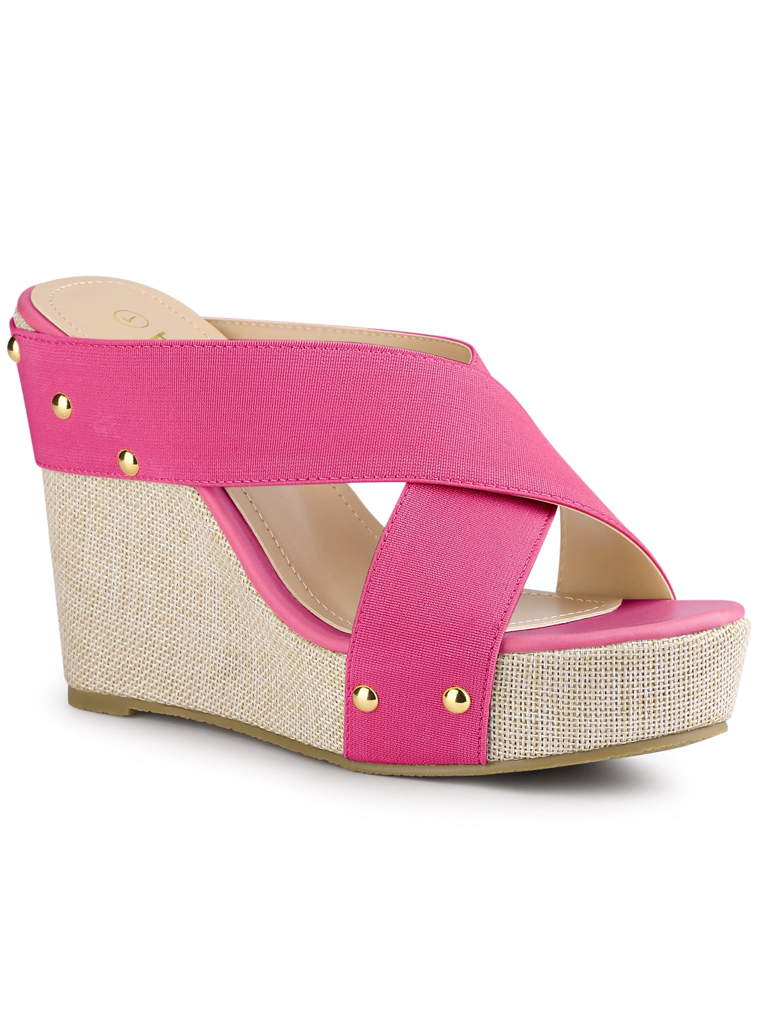 BLISSFUL STEP Women's Shoes Wedge Open Toe Crisscross Straps Linen ...