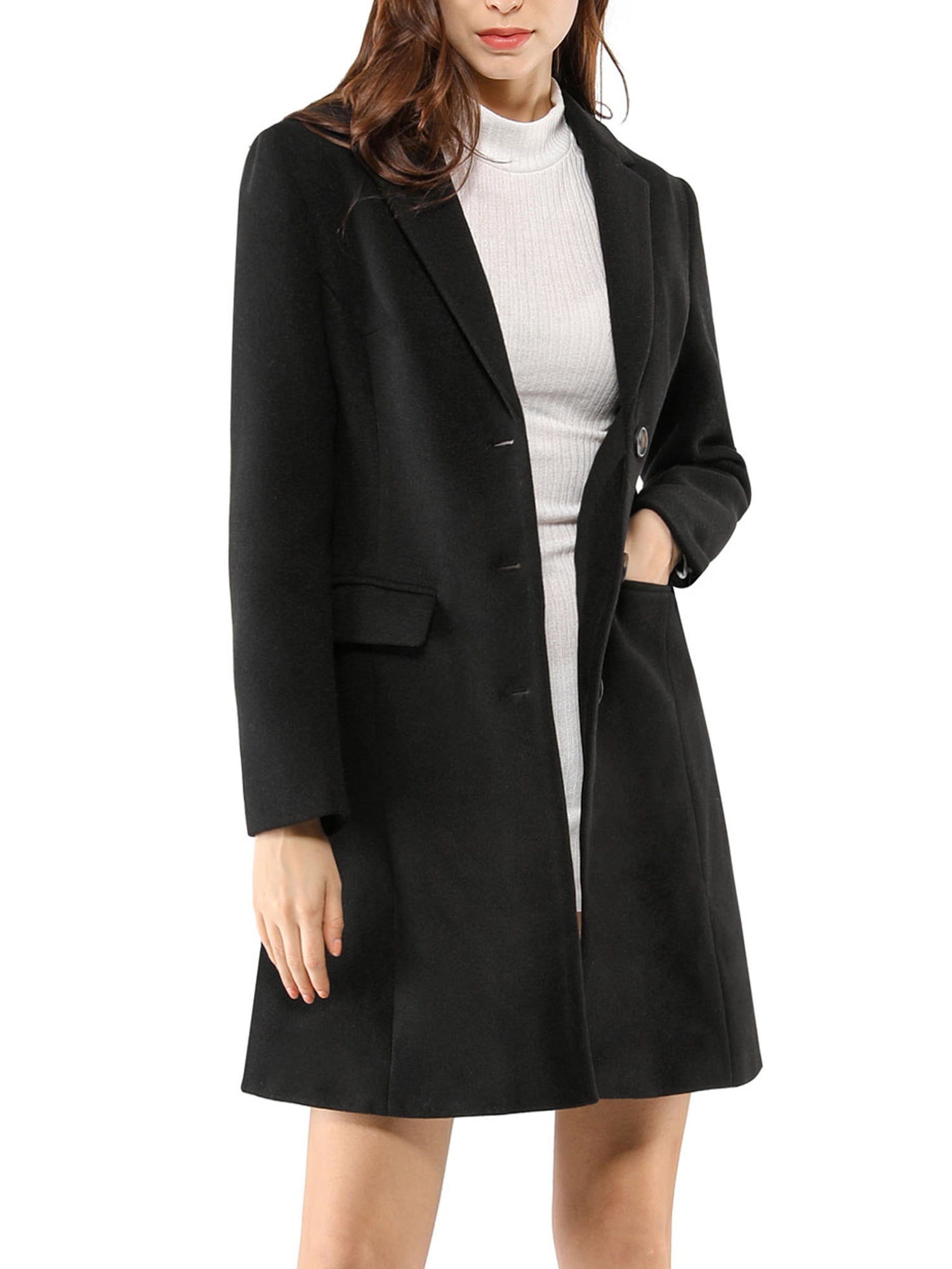 Allegra K Women's Chic Long Coat with Notched Lapel, Long Sleeves ...