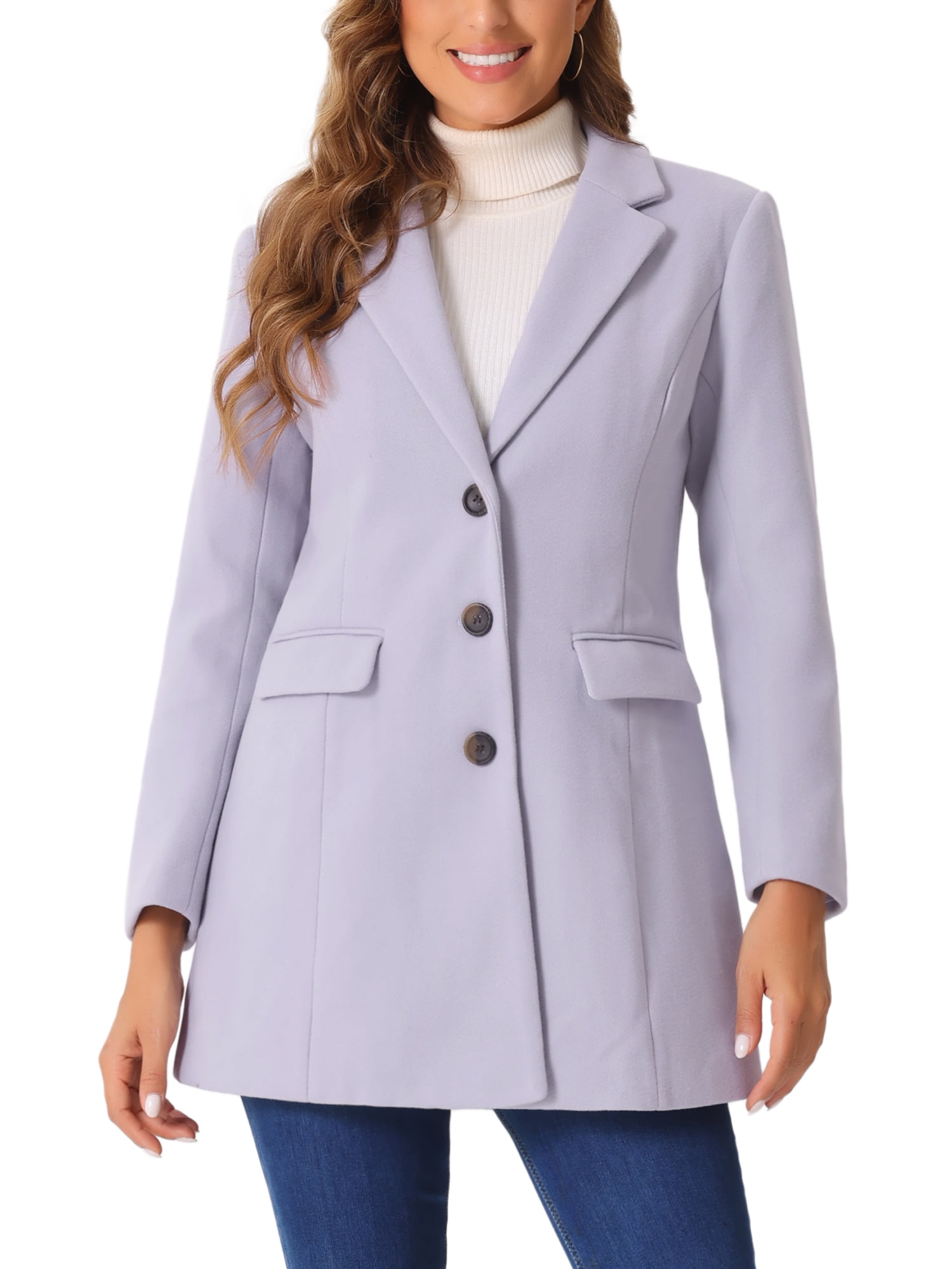 Allegra K Women's Long Coat Notched Lapel Long Sleeves Single Breasted ...