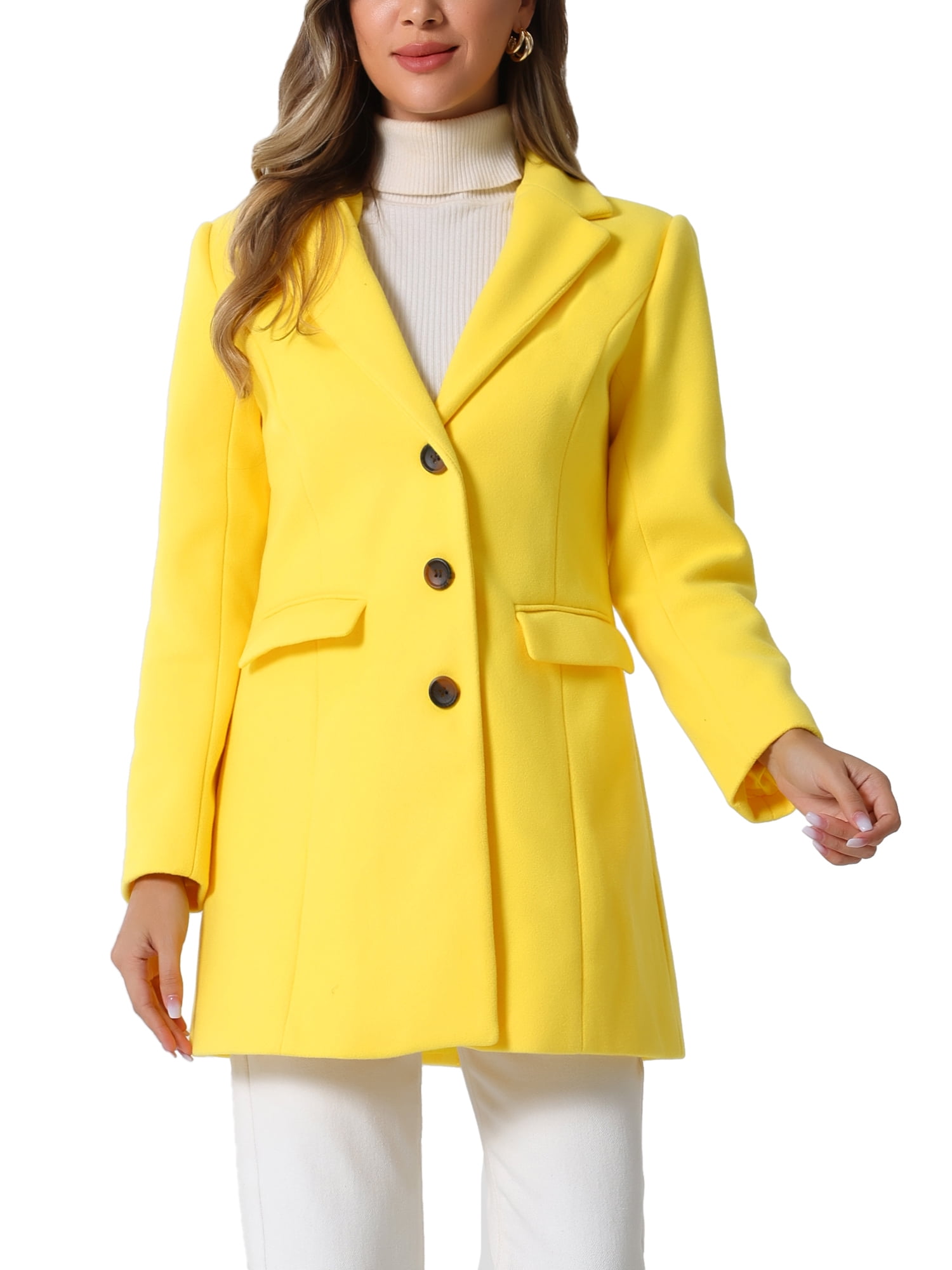Allegra K Women's Long Coat Notched Lapel Long Sleeves Single Breasted ...