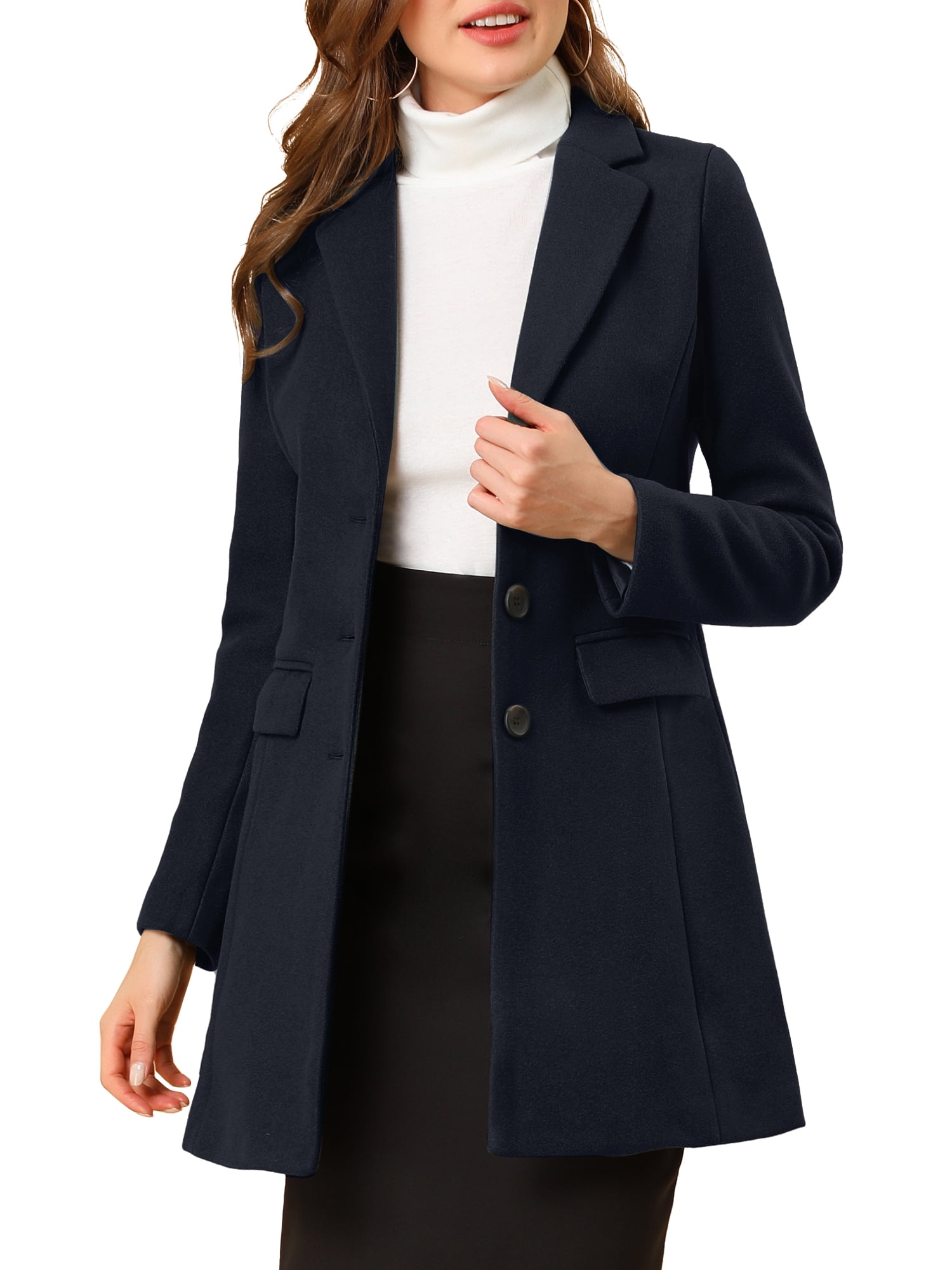 Allegra K Women's Chic Long Coat with Notched Lapel, Long Sleeves ...