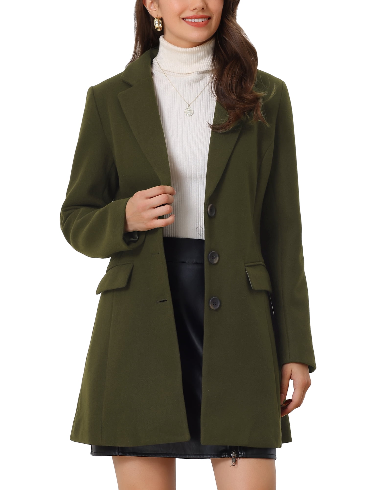 INSPIRE CHIC Women's Coats Notched Lapel Long Sleeves Single Breasted ...